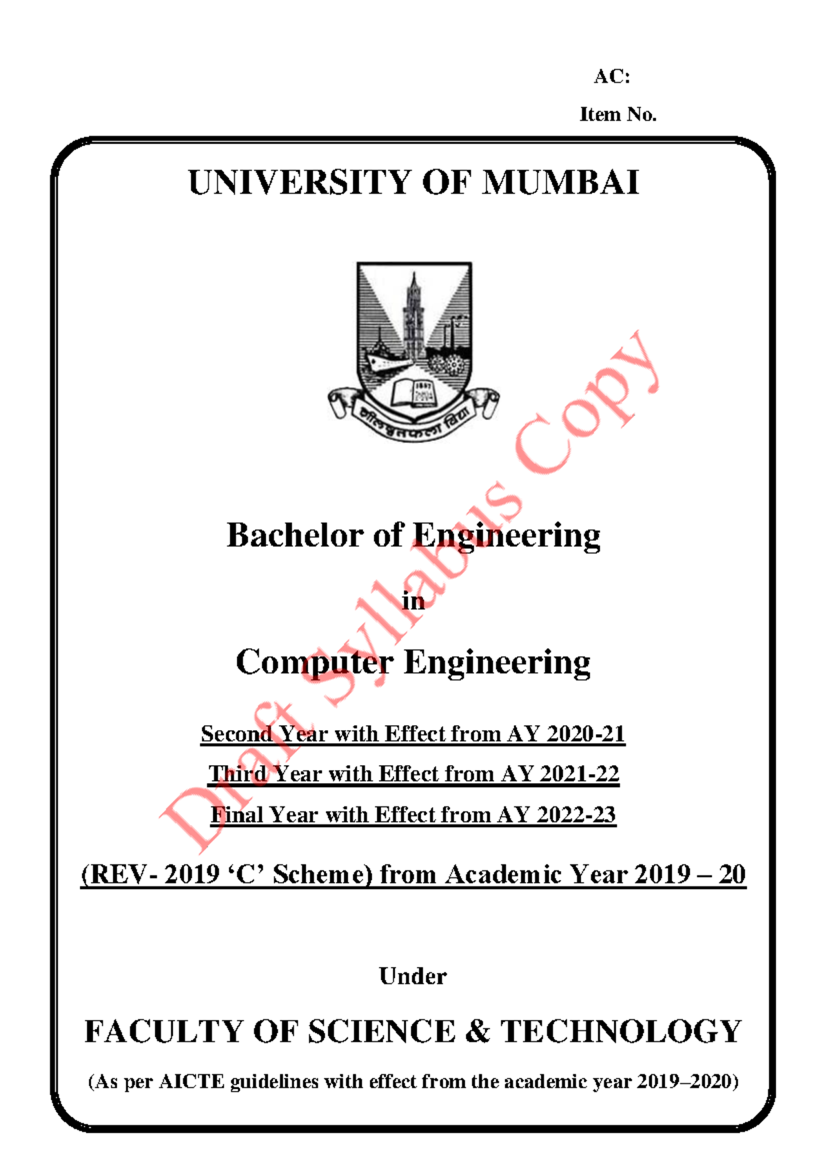 Computer engineering syllabus sem vii mumbai university - AC: Item No ...