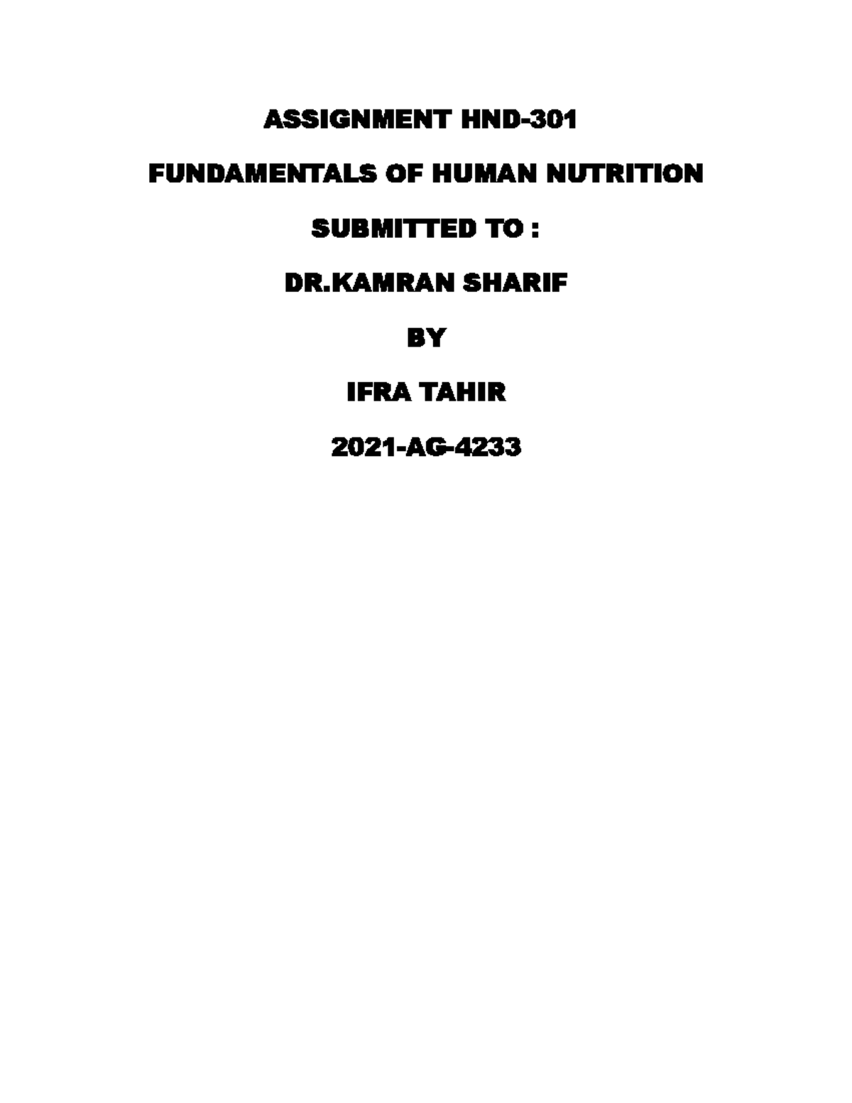 HUMAN NUTRITION - ASSIGNMENT HND- FUNDAMENTALS OF HUMAN NUTRITION ...