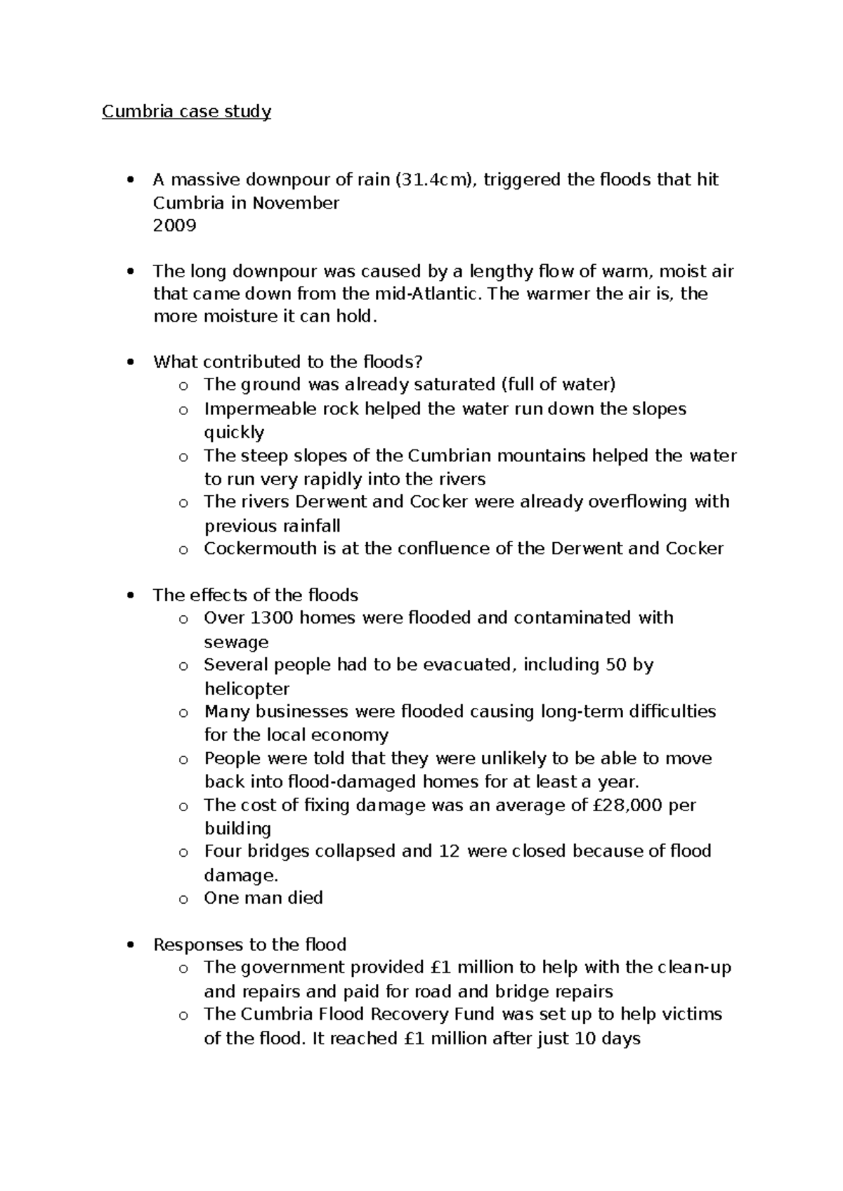 Cumbria floods - Cumbria case study A massive downpour of rain (31), triggered the floods that ...