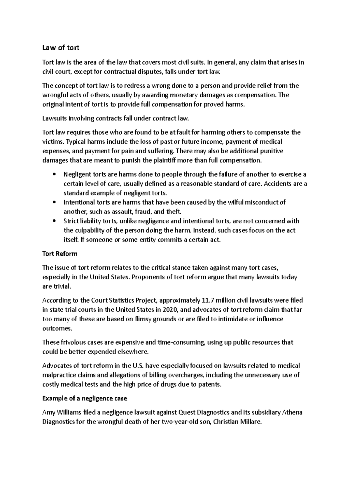 Law of tort - Law of tort - Law of tort Tort law is the area of the law ...