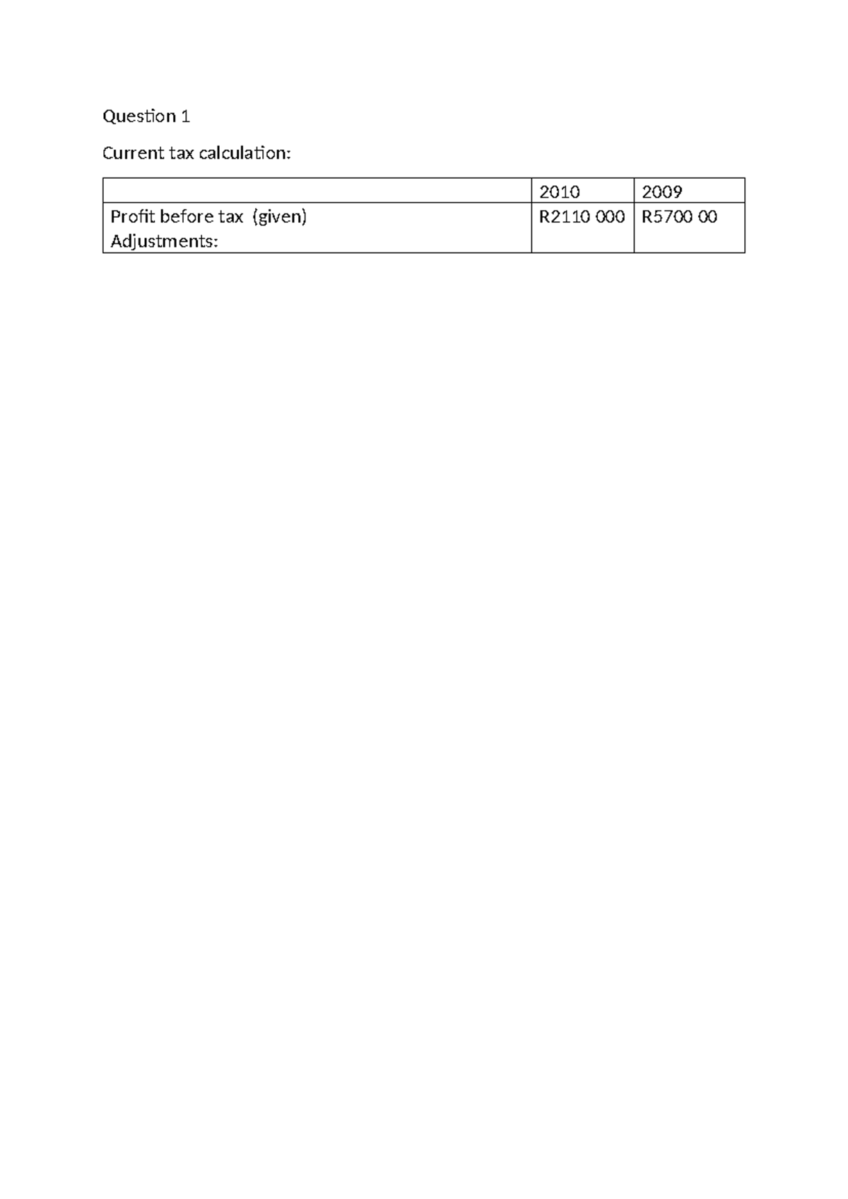 Marking of homework - TUTORIAL - Question 1 Current tax calculation ...
