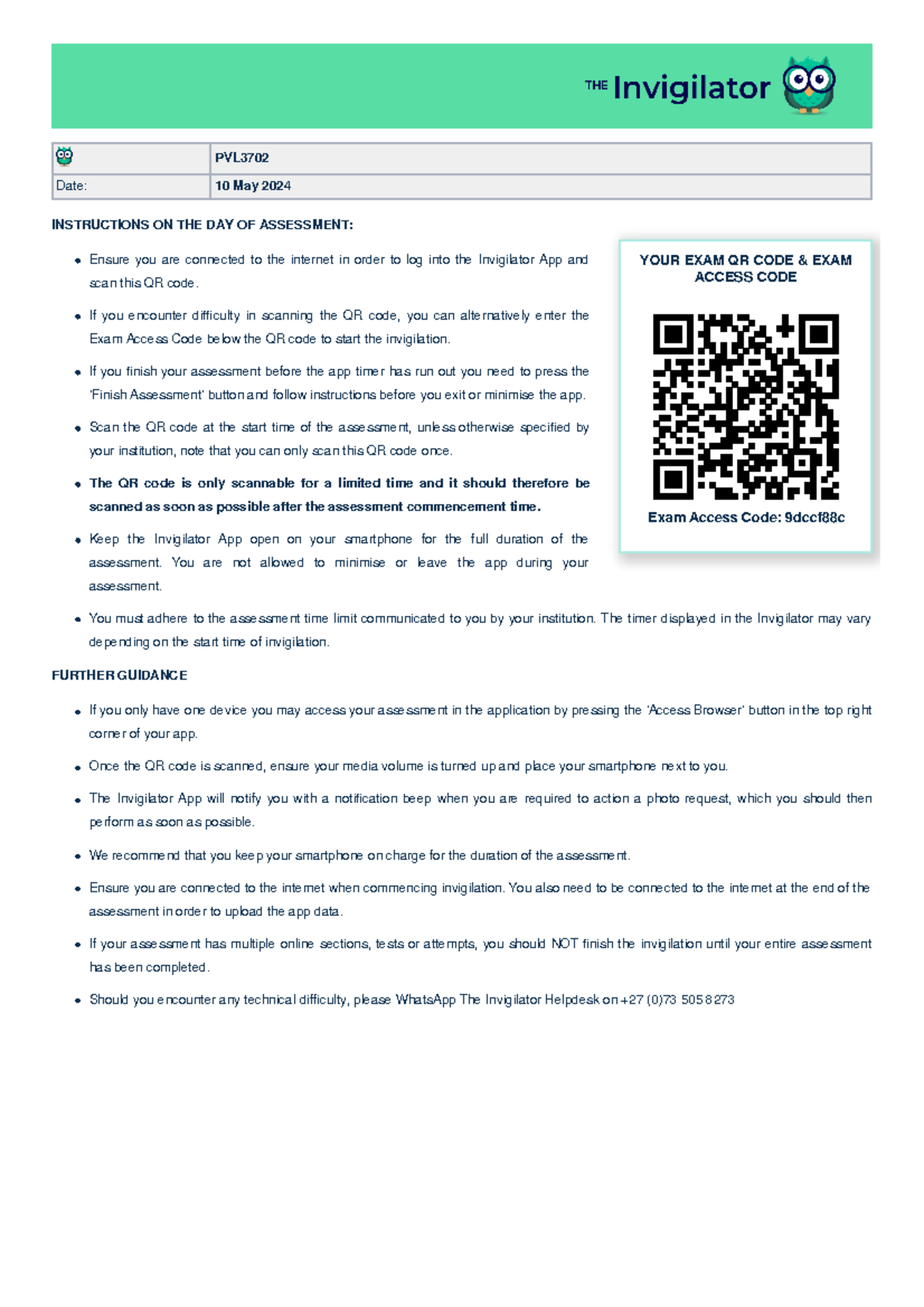 QR Code and Student Instruction document-PVL3702 d92000 8 ...