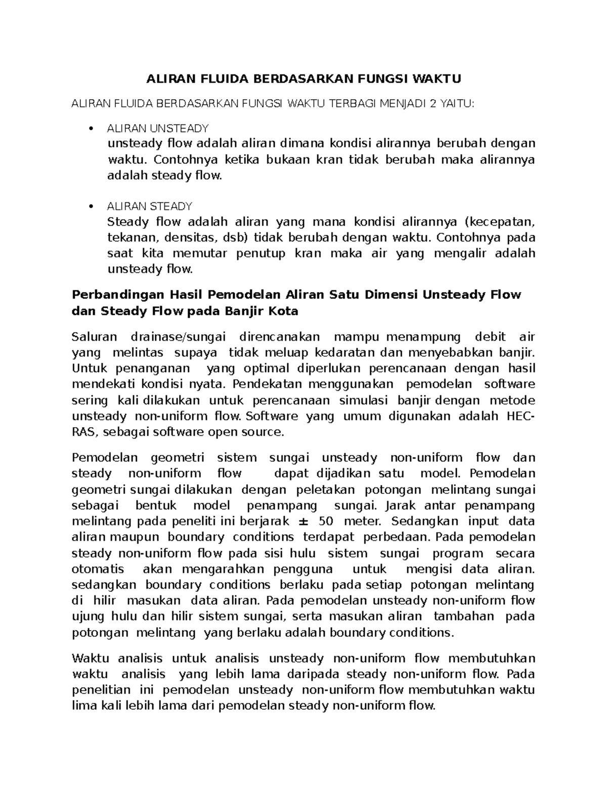 Aliran Fluida Berdasarkan Fungsi Waktu - ALIRAN FLUIDA BERDASARKAN ...