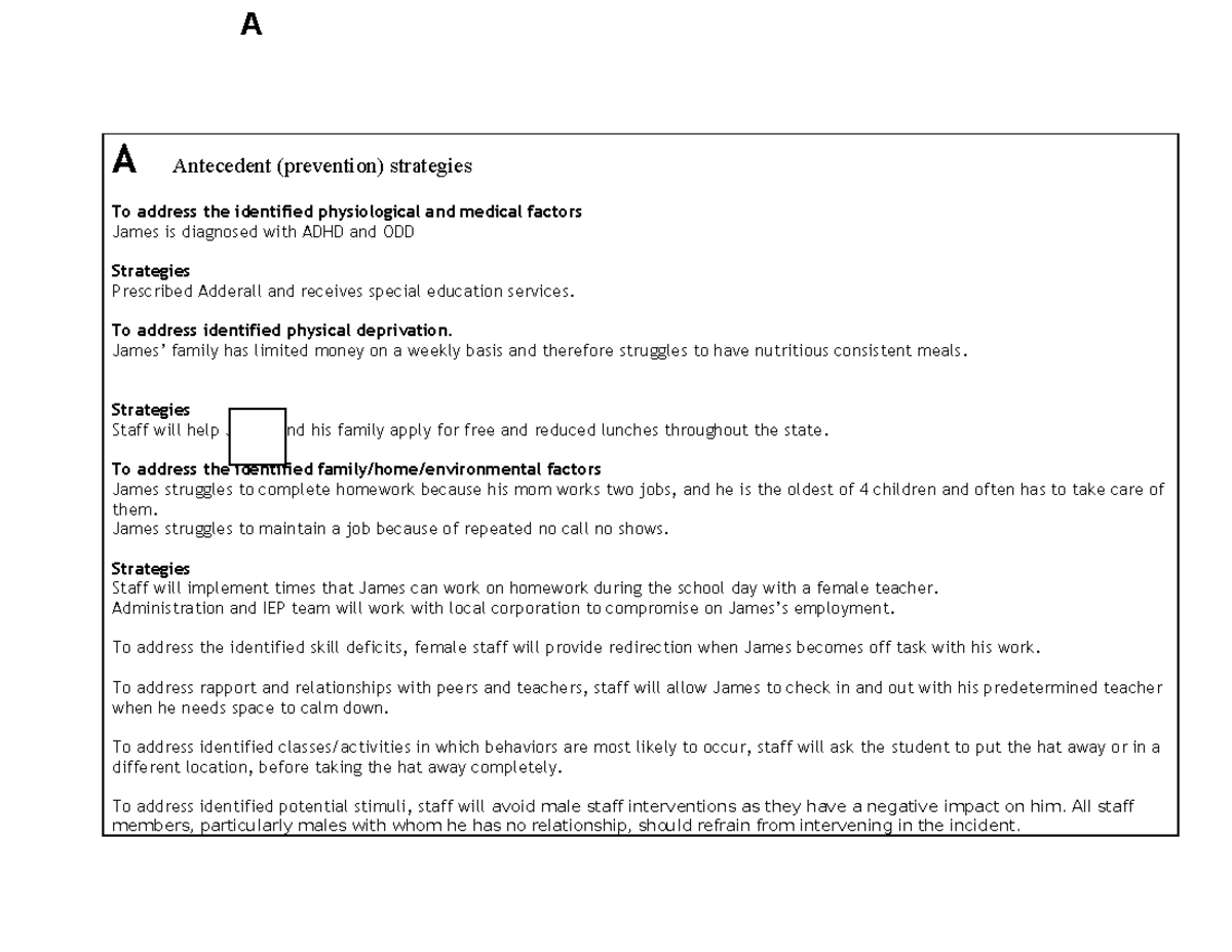 Updated PBSP framework - A Antecedent (prevention) strategies To ...