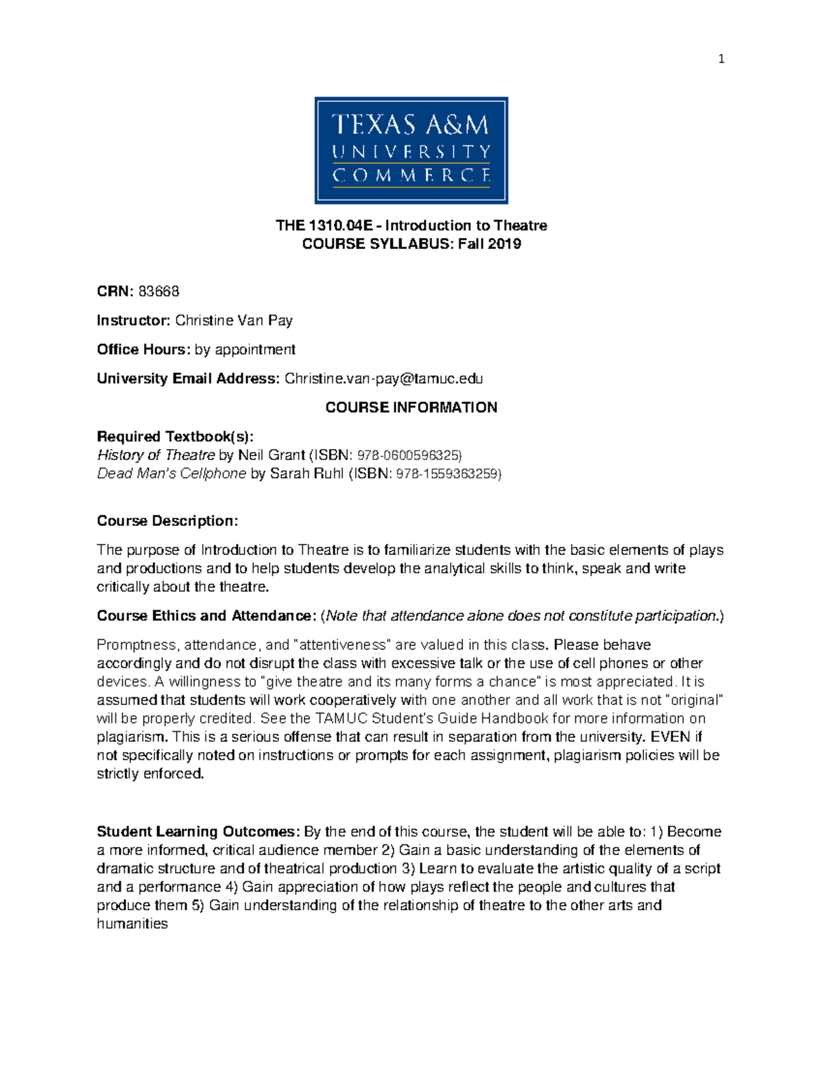 Introduction to Theater A&M Commerce - THE 1310 - Introduction to ...