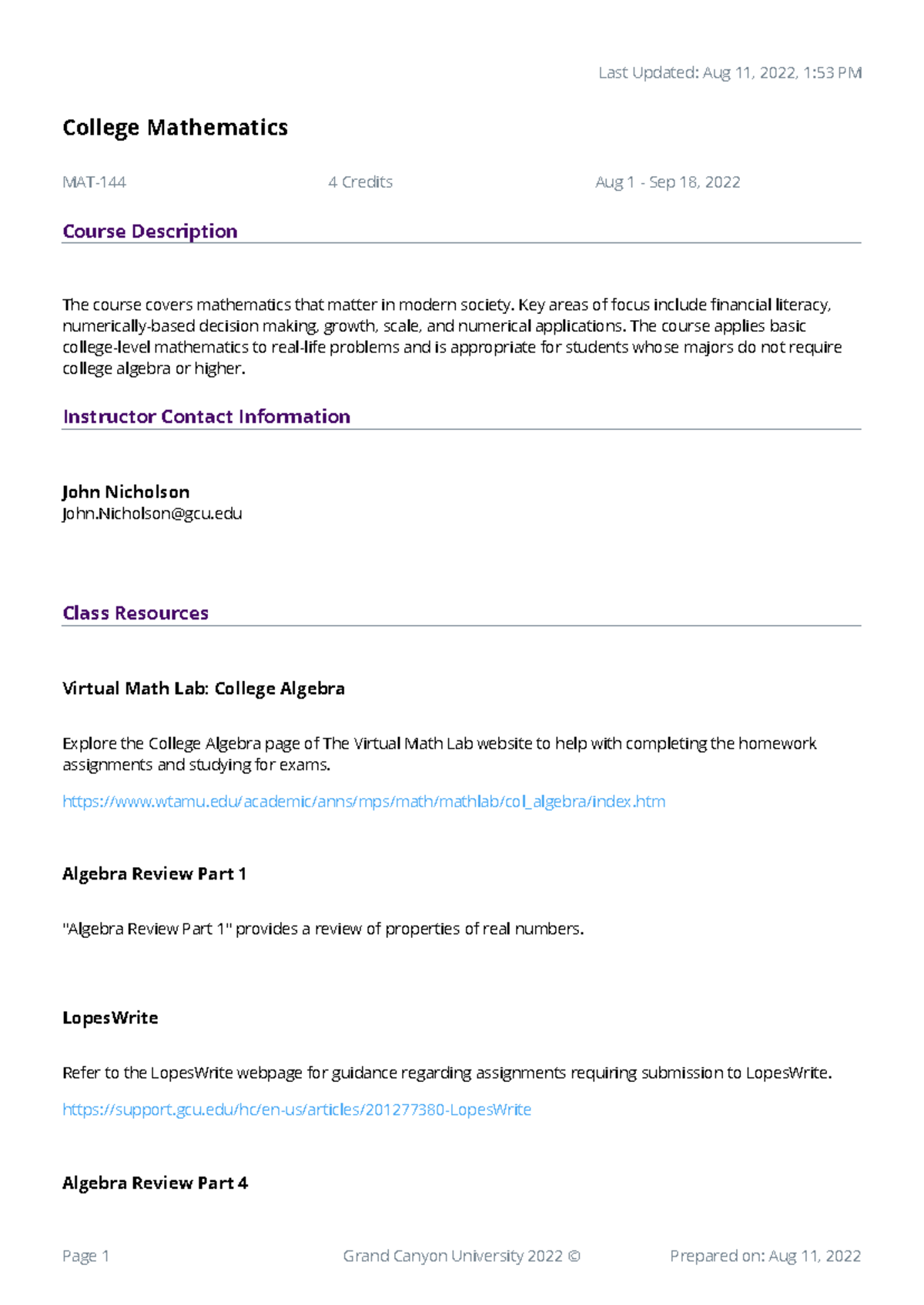 Syllabus MAT-144-O502-20220801 - Last Updated: Aug 11, 2022, 1:53 PM ...