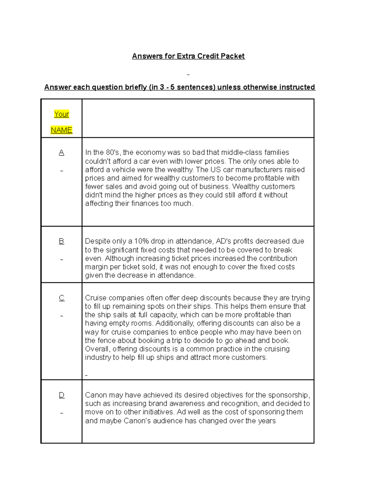 Extra Credit - terms and definitions for accounting - Answers for Extra ...