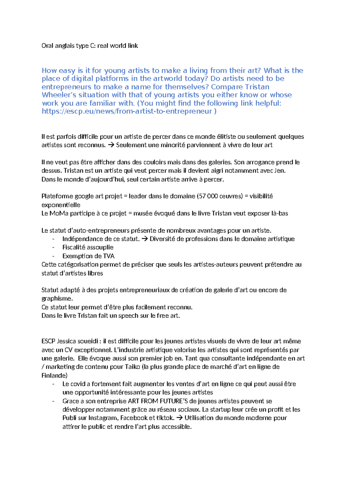 Oral anglais type C - (You might find the following link helpful: - Studocu