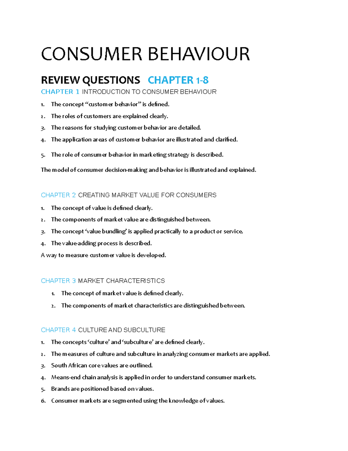 Consumer Behaviour(CNV100T) review questions 2018 - CONSUMER BEHAVIOUR ...