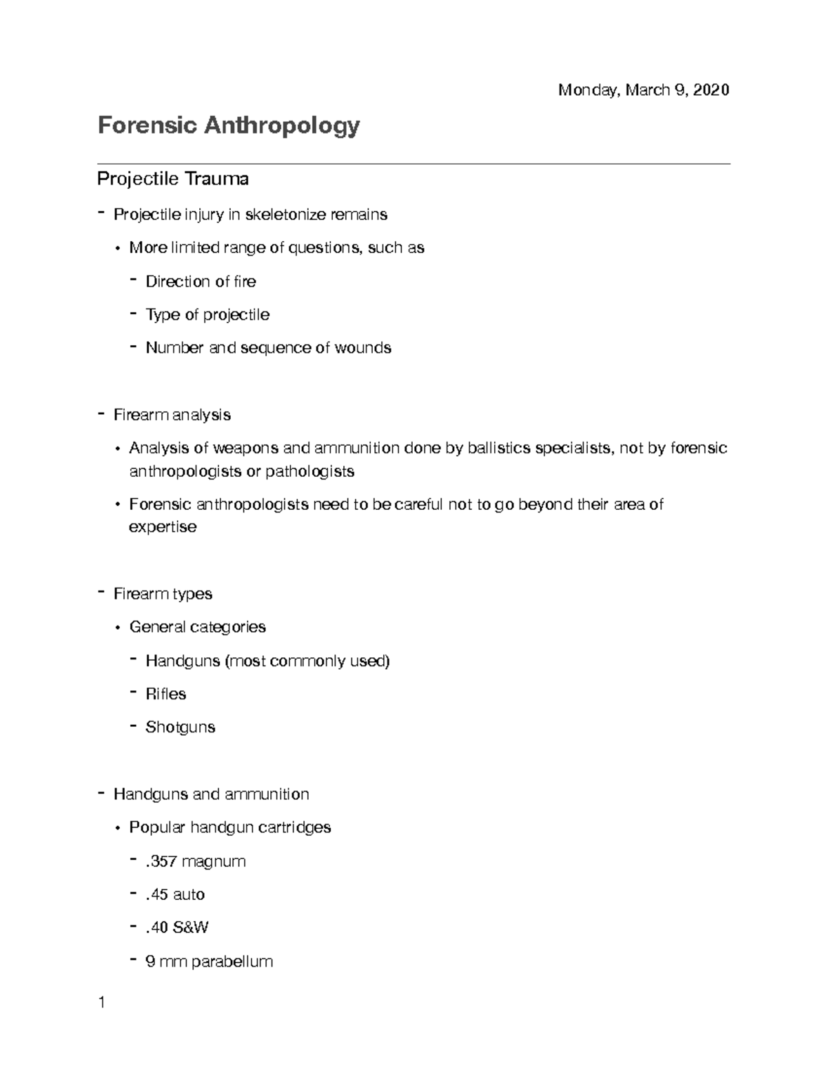 Projectile Trauma - Monday, March 9, 2020 Forensic Anthropology ...
