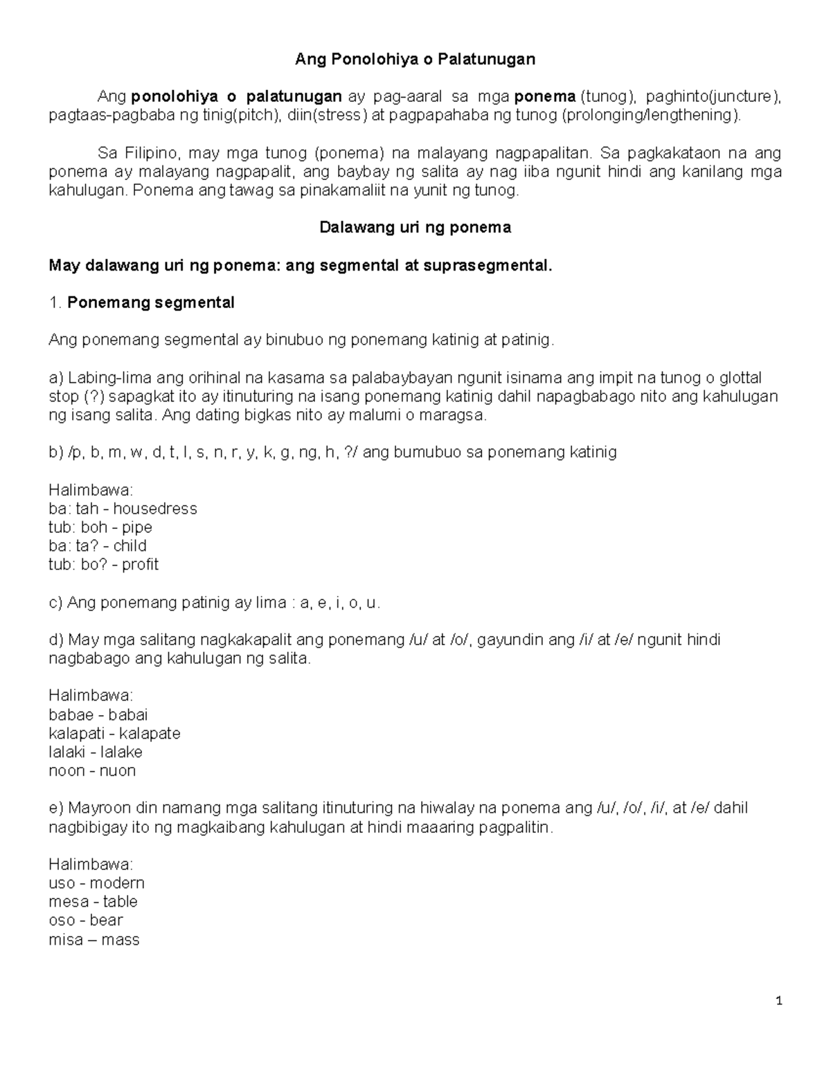 Ang Ponolohiya o Palatunugan - Sa Filipino, may mga tunog (ponema) na ...