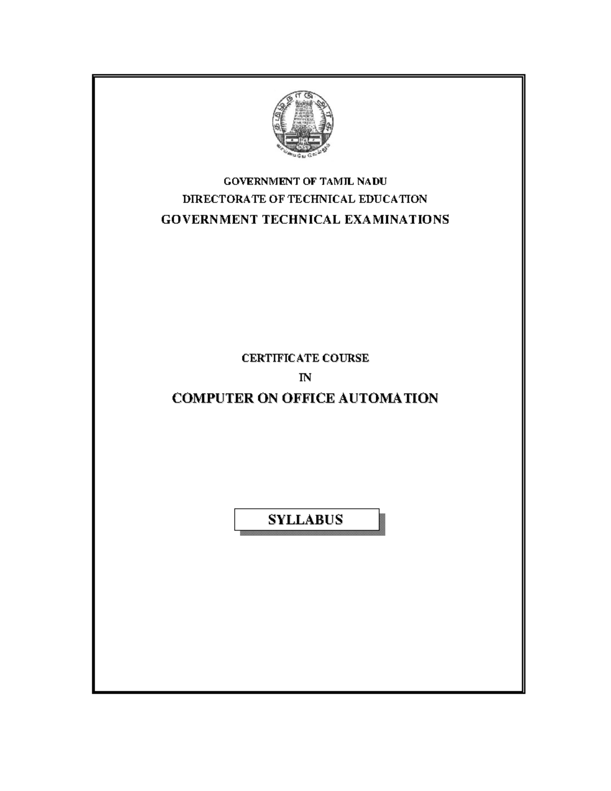 Office Automation syllabus - GOVERNMENT OF TAMIL NADU DIRECTORATE OF ...