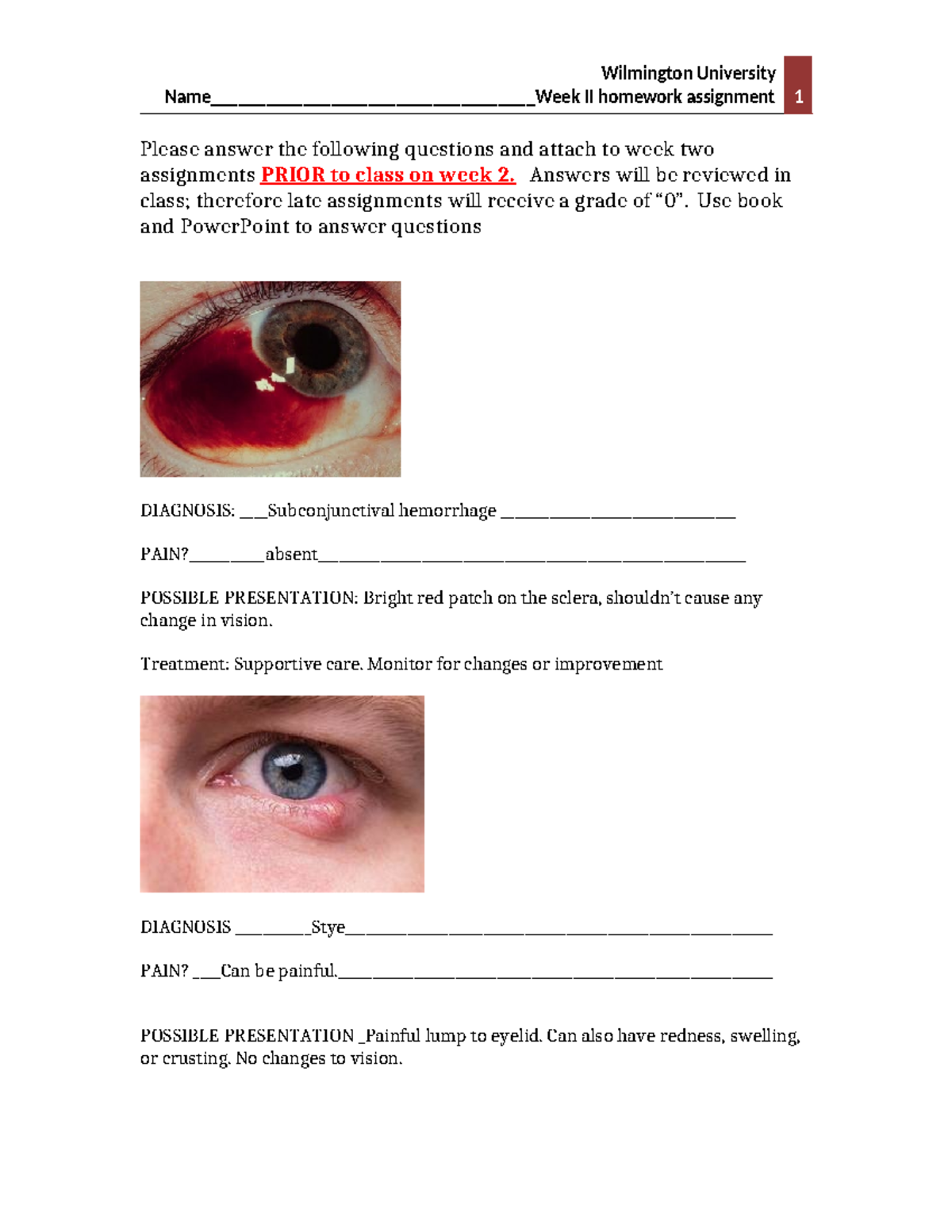 Week 2 homework - Name___________________________________Week II homework assignment 1 Please ...