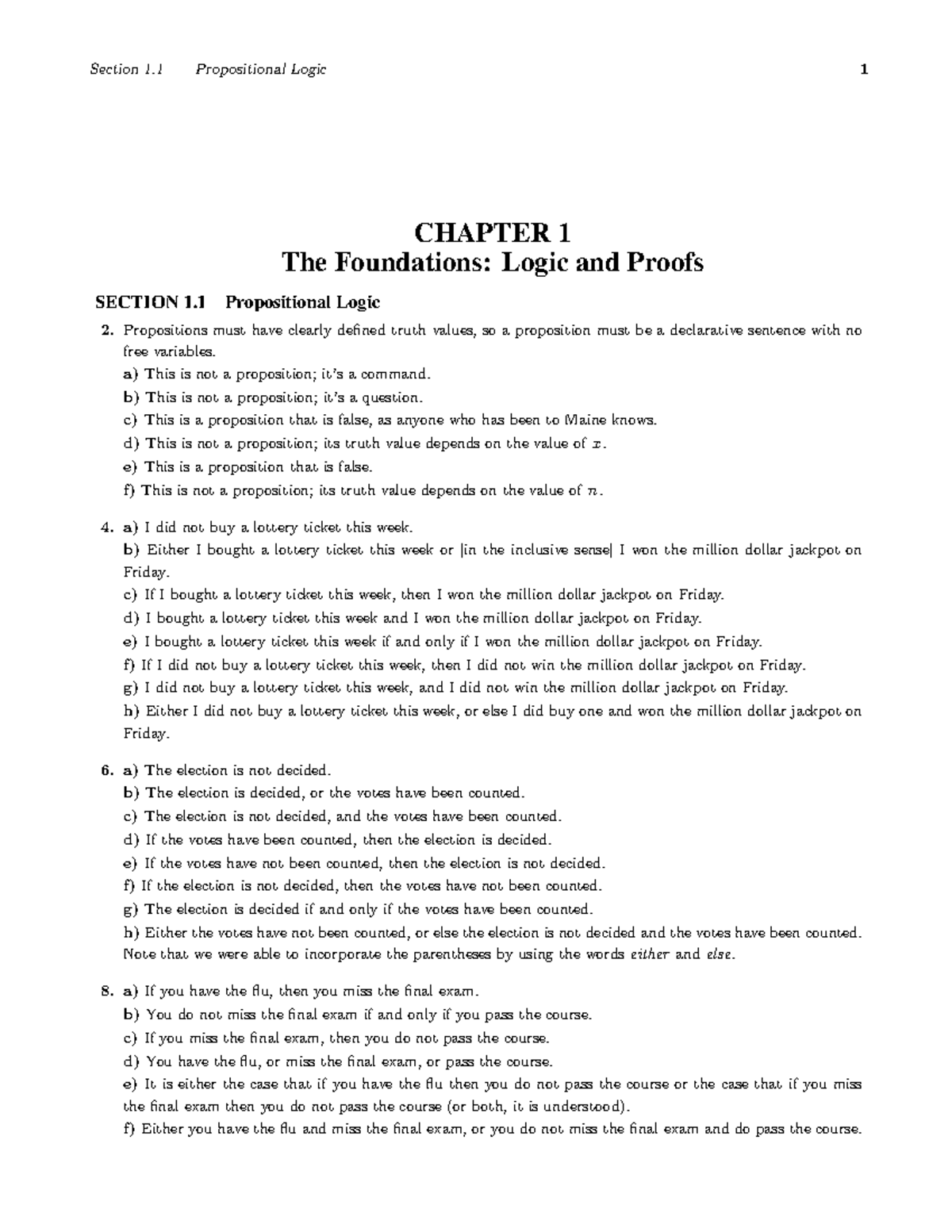 Solution Manual of Discrete Mathematics a - Section 1 Propositional Logic 1 CHAPTER 1 The - Studocu