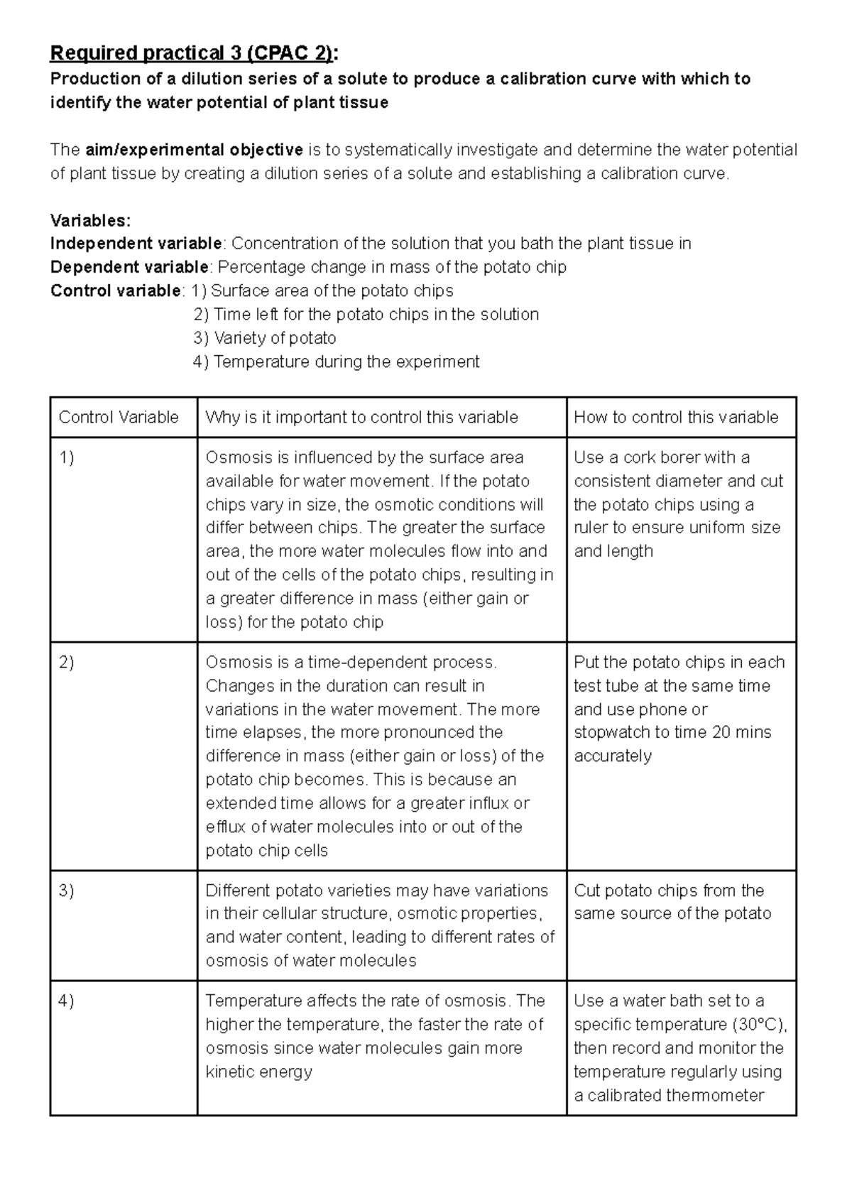 Required practical 3 for CPAC 2 - Required practical 3 (CPAC 2): Production of a dilution series ...