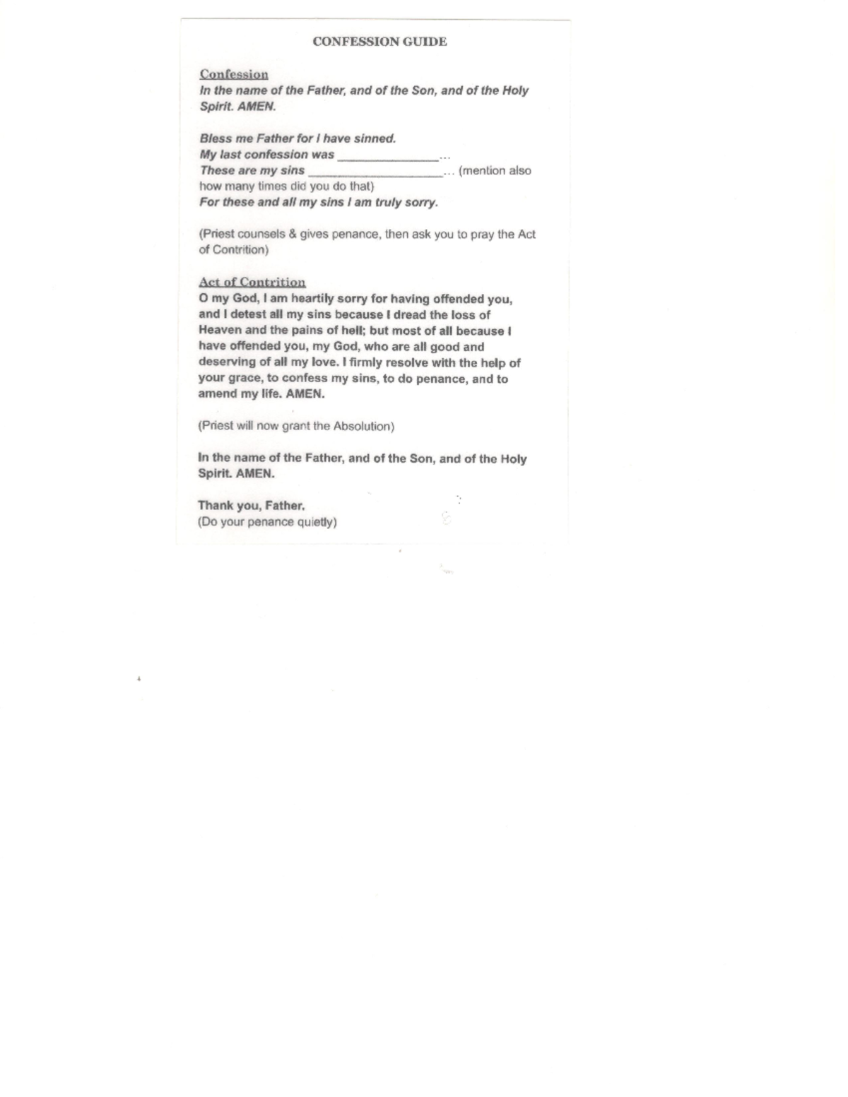 Confession Guide - ... - CONFESSION GUIDE Confession In the name of the ...
