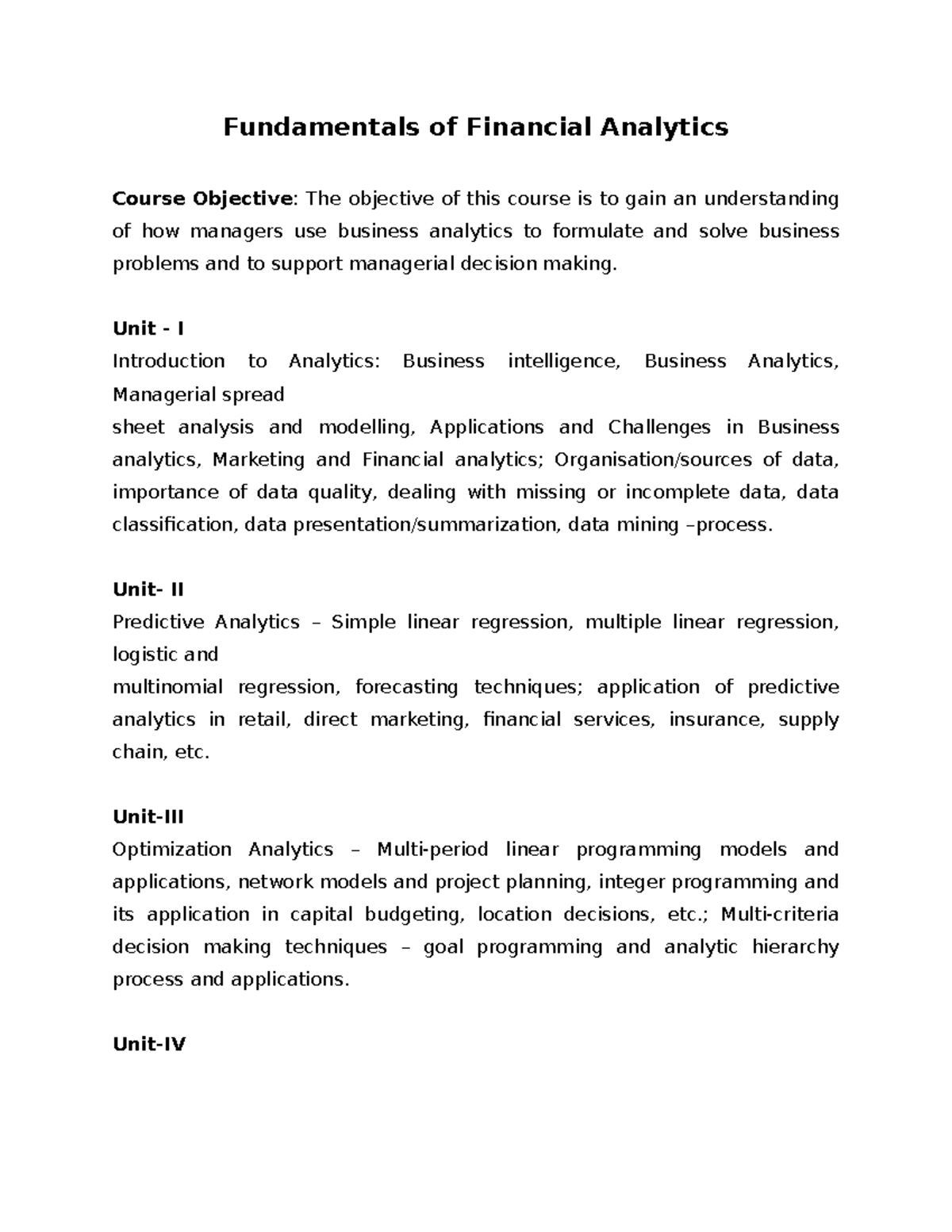 Fundamentals of Financial Analytics syllabus - Fundamentals of ...