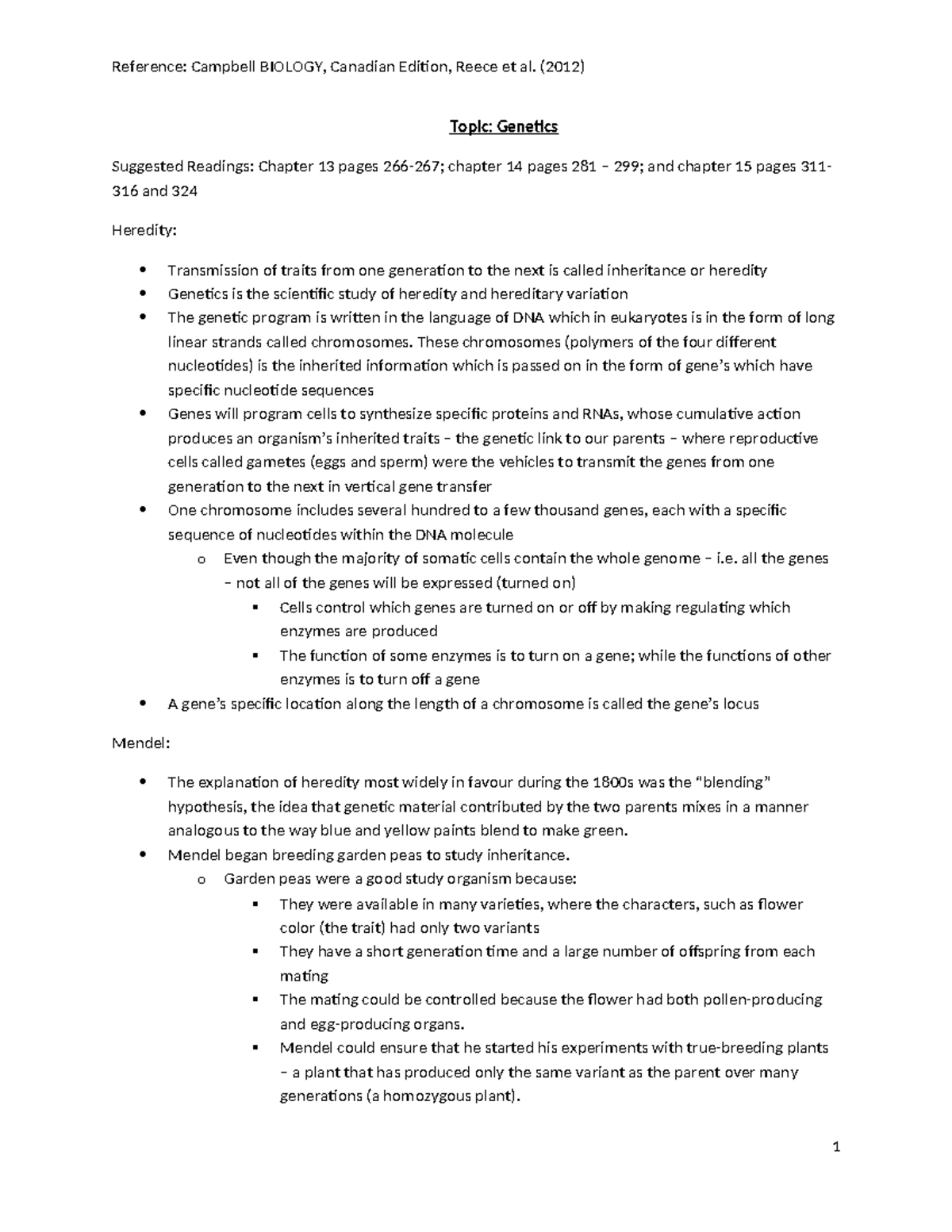 Genetics 10 11 - Comprehensive Review Notes for Chapters 13-15 - Topic ...