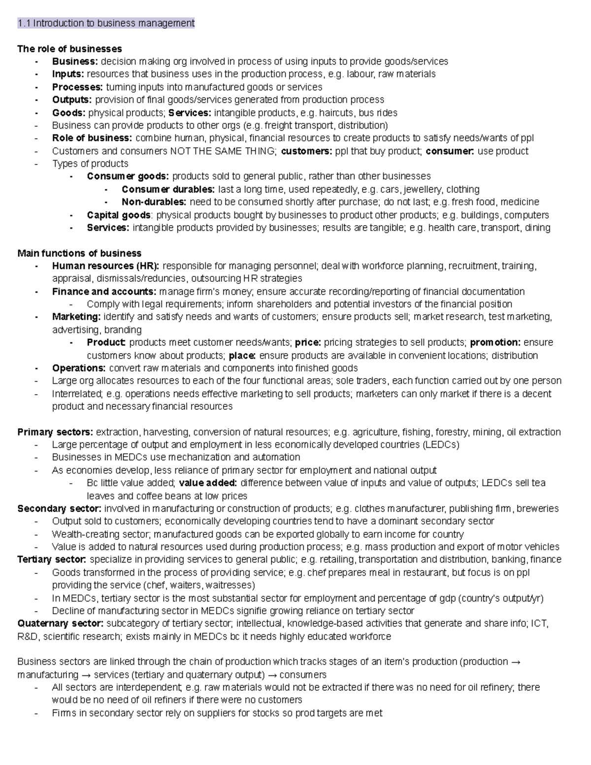 HL Business Management - Unit 1.1 - 1 Introduction to business ...