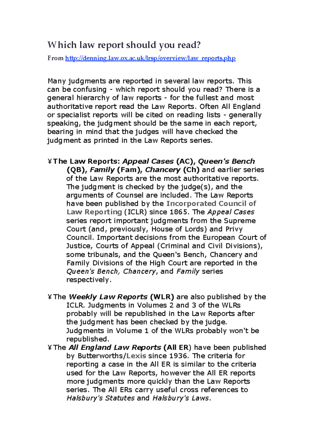 Reading law reports - Which law report should you read? From - Studocu