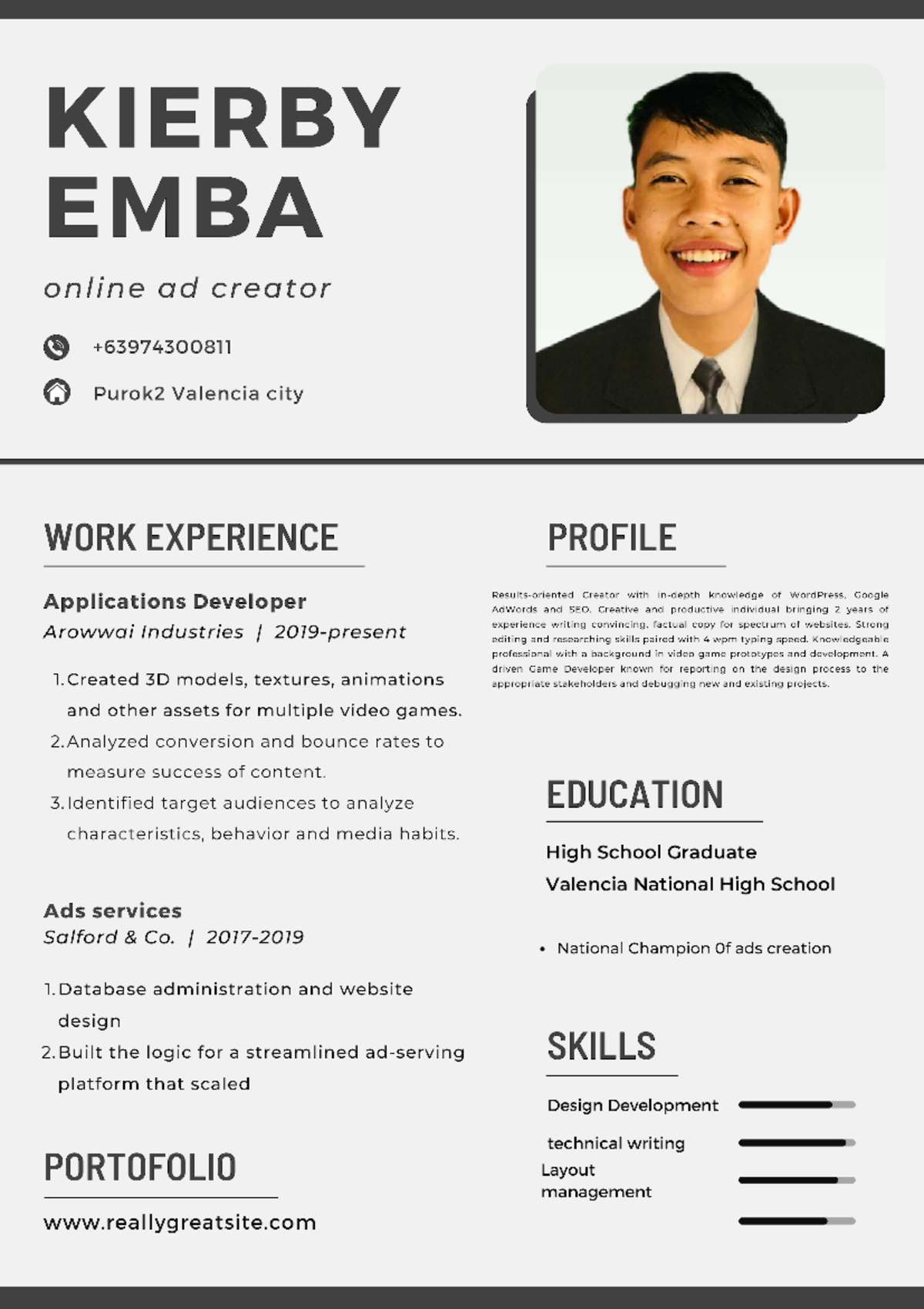 Gray & Dark Gray Work Experience Simple Resume - eme ralagi ni - Studocu