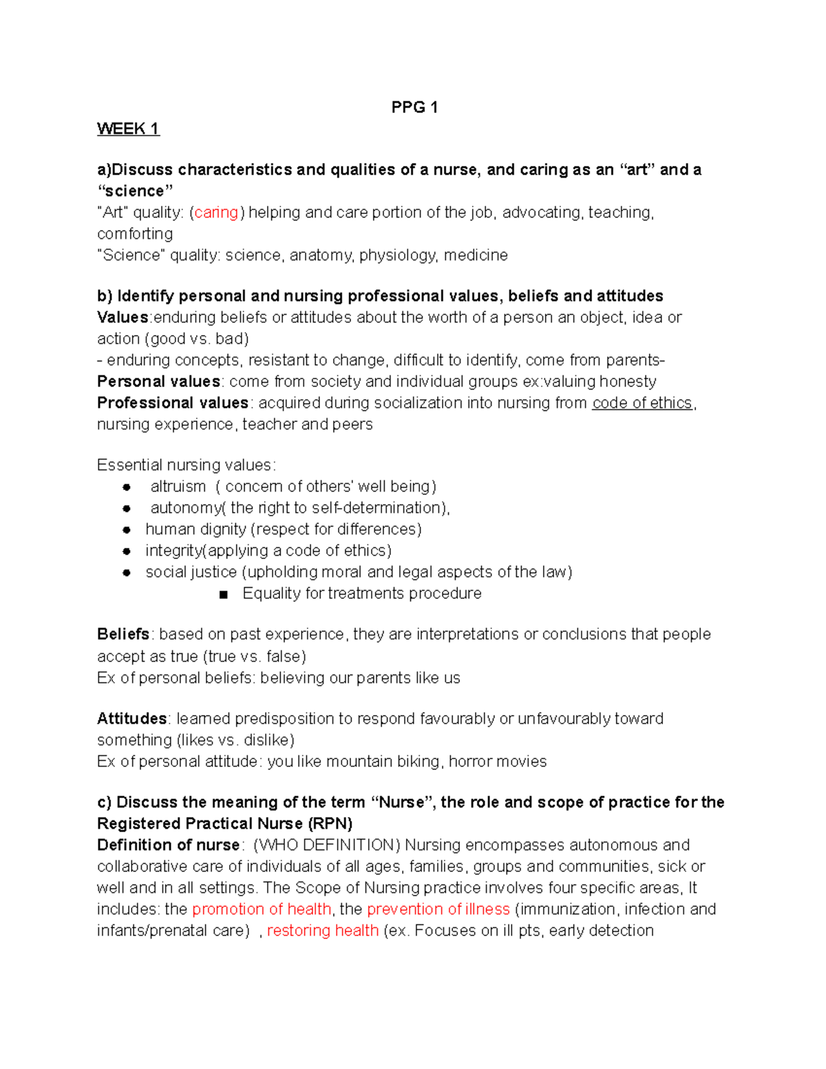 PPG 1- WEEK 1-12 (1) - Summary Practical Nrsg. Prof. Growth 1 - PPG 1 ...