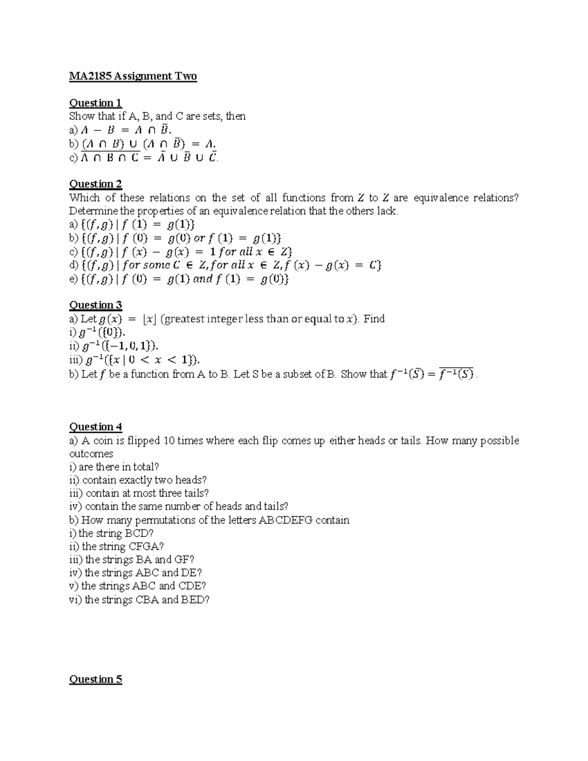 MA2185 Assignment Two - MA2185 Assignment Two Question 1 Show that if A ...