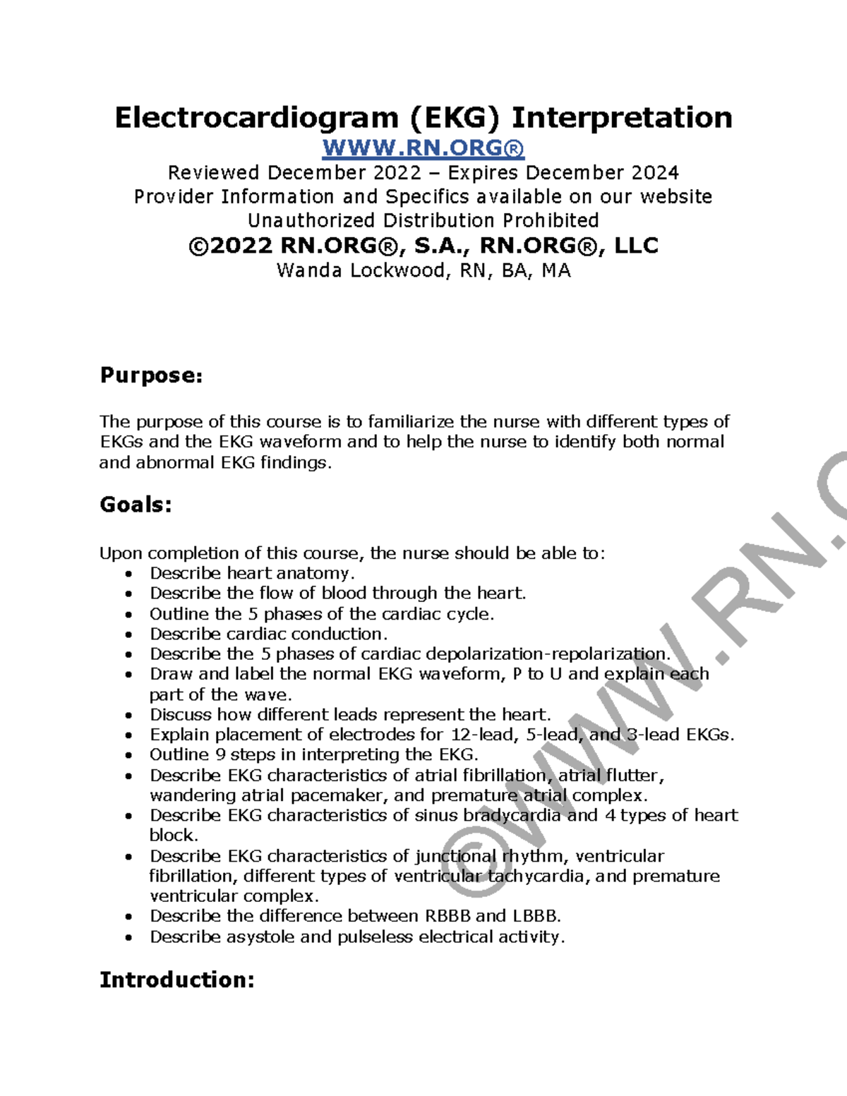 ECG notes - revision - Electrocardiogram (EKG) Interpretation WWW.RN ...