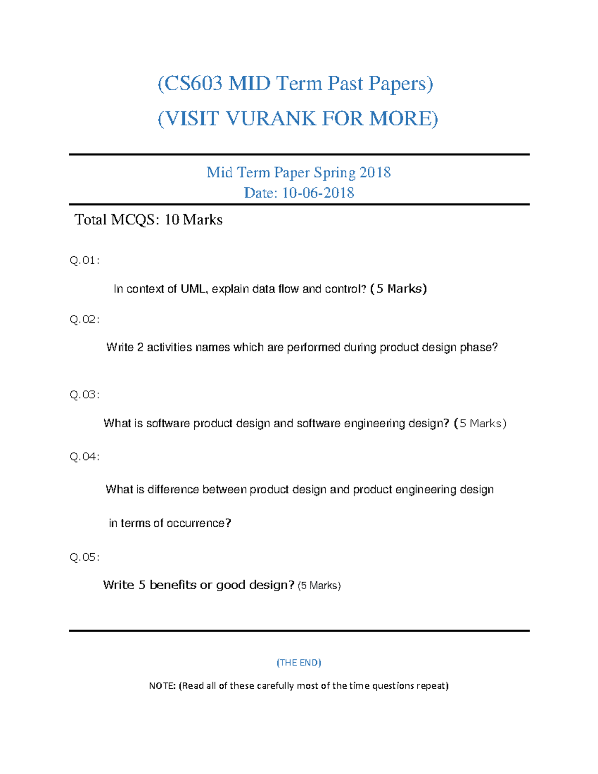 CS603 Mid term past paper 2 downloaded from vurank - (CS603 MID Term ...