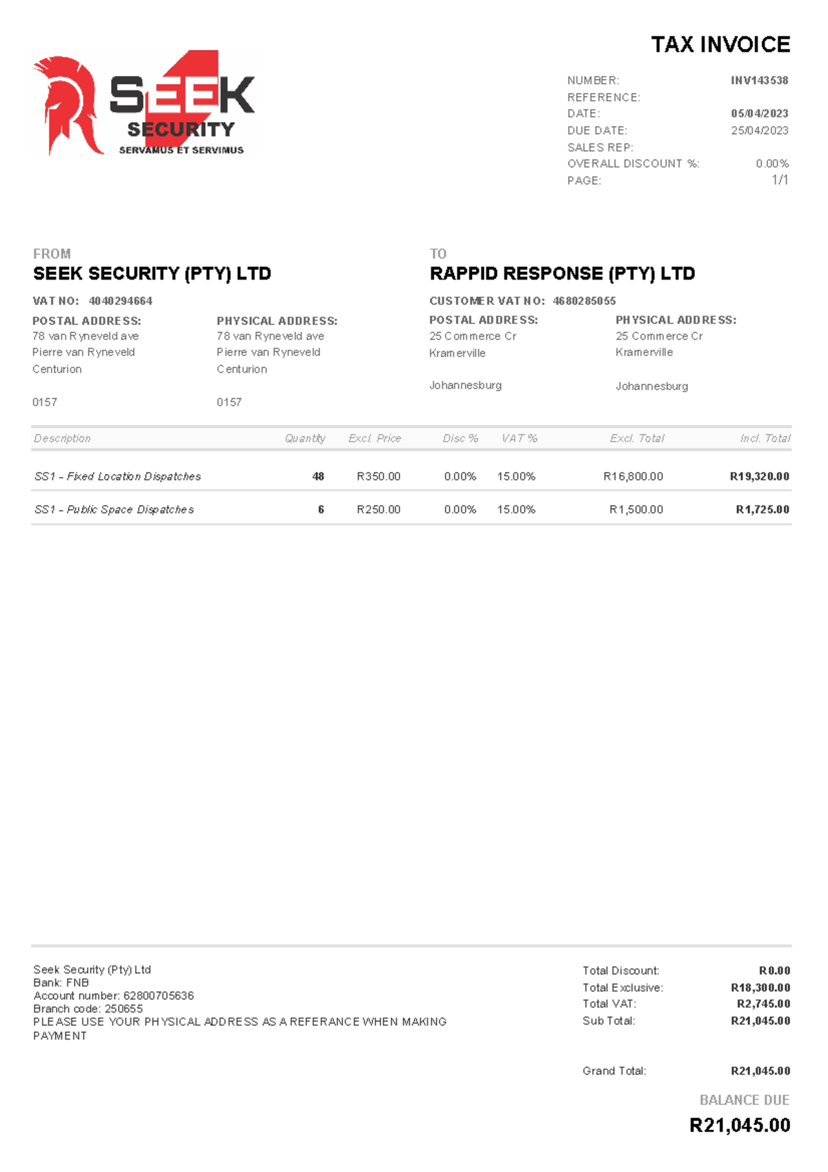 Tax Invoice - INV143538 - 05 04 2023 - TAX INVOICE NUMBER: INV ...