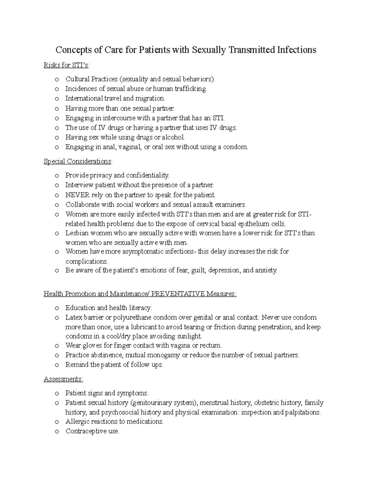 STI Notes Ch 69 - 1st year - Concepts of Care for Patients with ...
