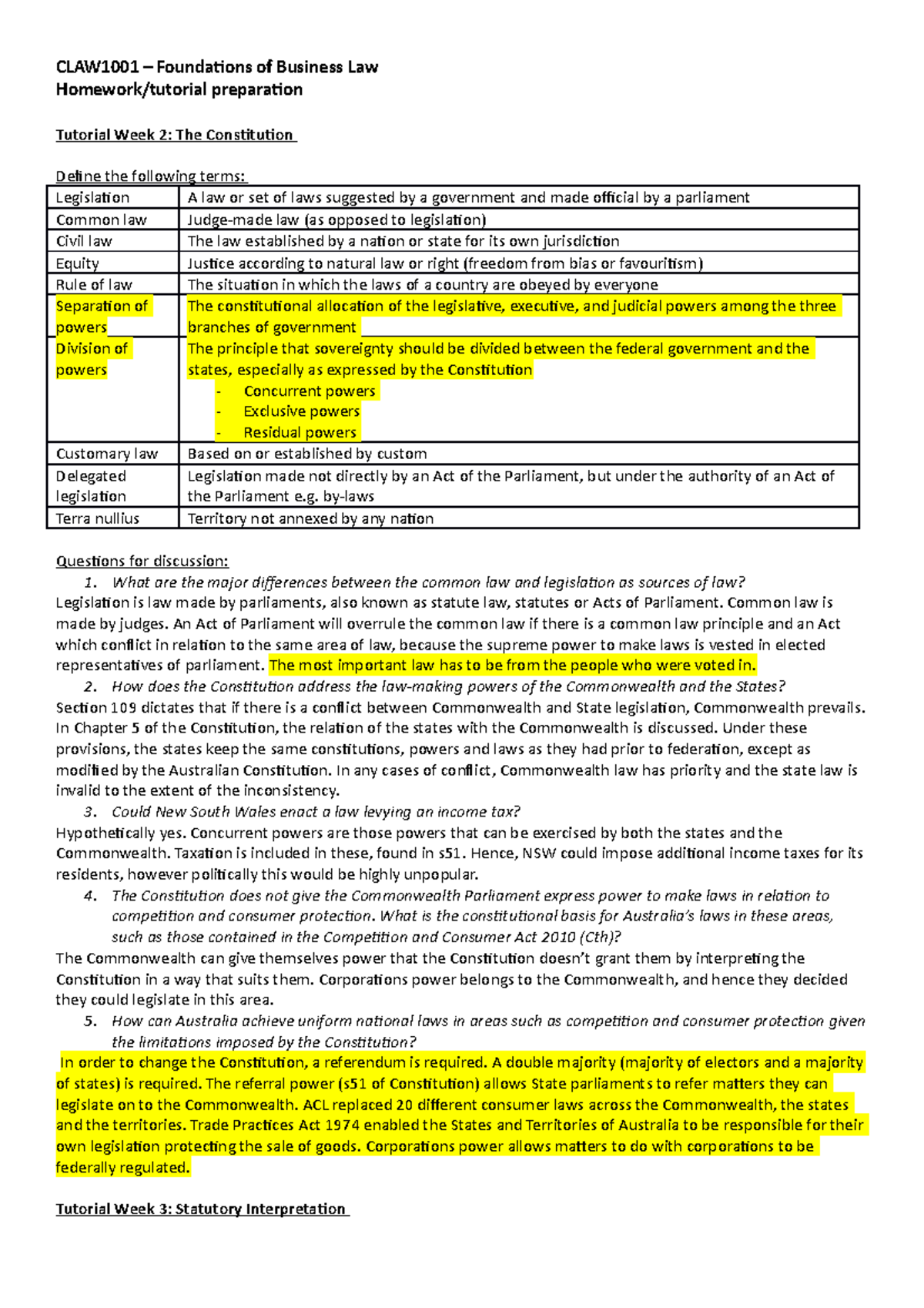 Homework&tutorial preparation Week 1-7 - Homework/tutorial preparation ...