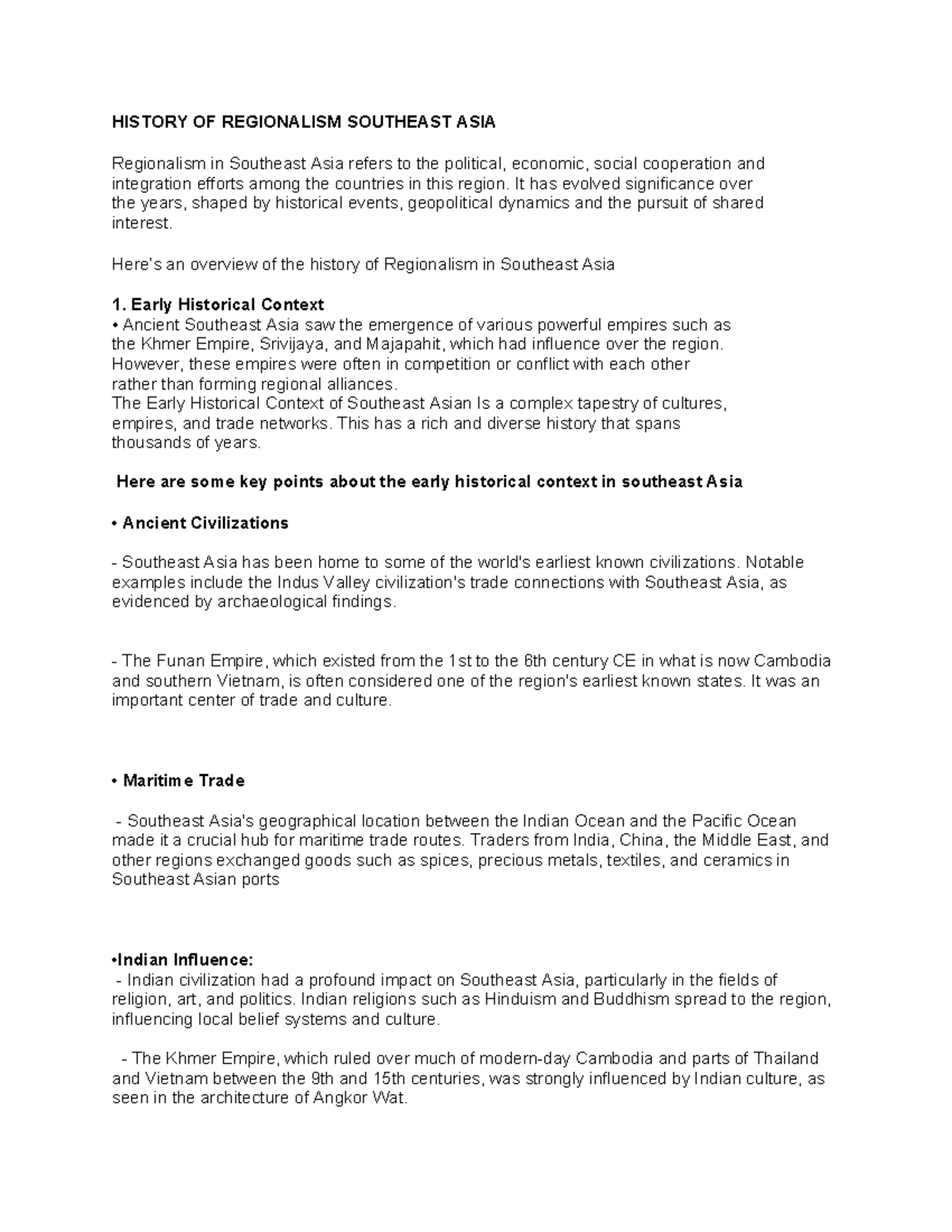 History of Regionalism in South East Asia - HISTORY OF REGIONALISM ...