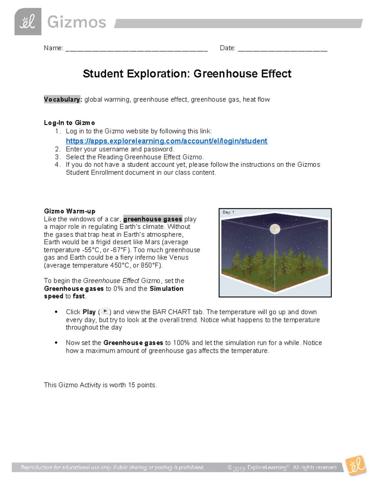Activity 1 Greenhouse Effect Assignment Sheet - Name