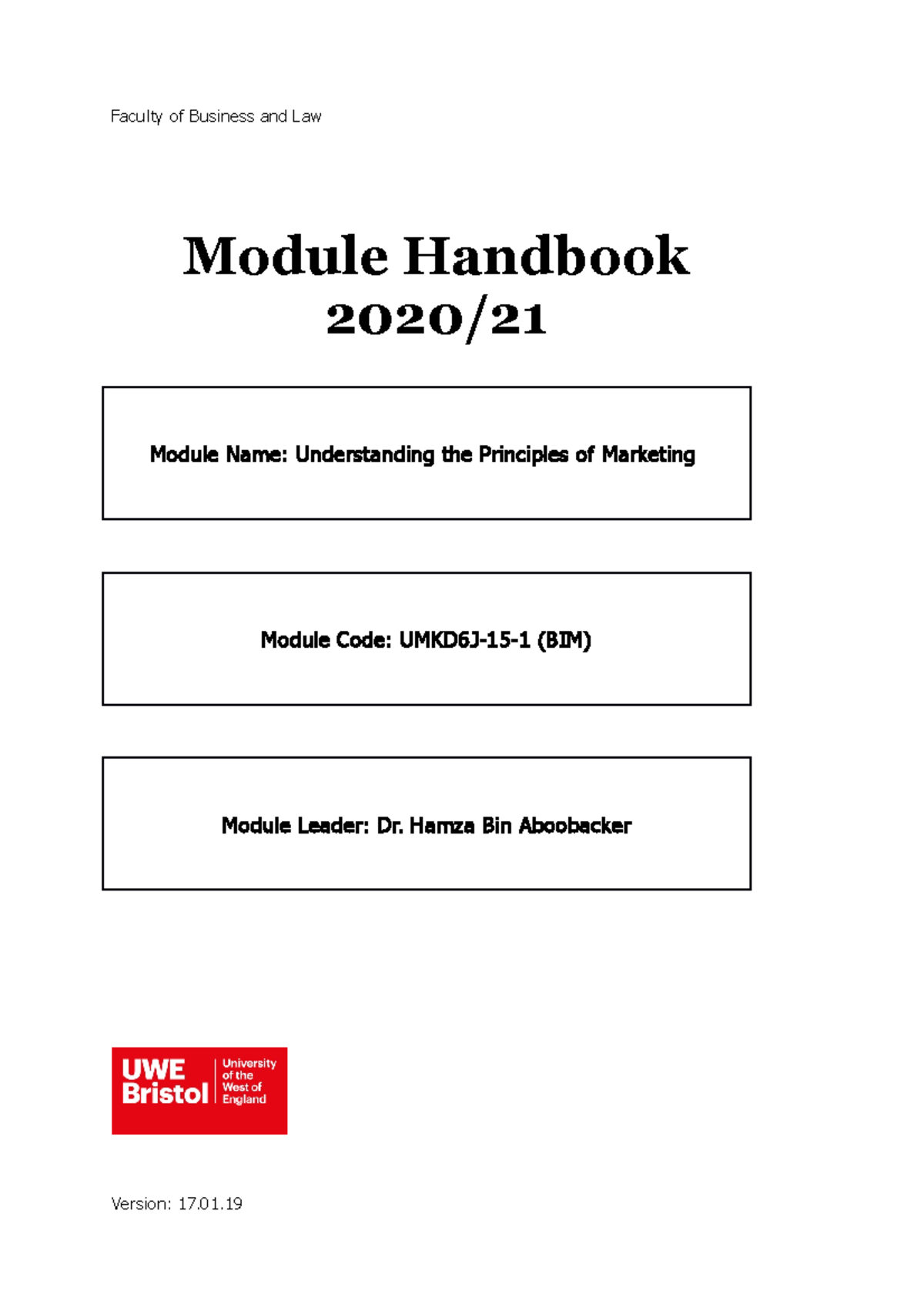 UPM Module Handbook 2020 - Faculty of Business and Law Module Handbook ...
