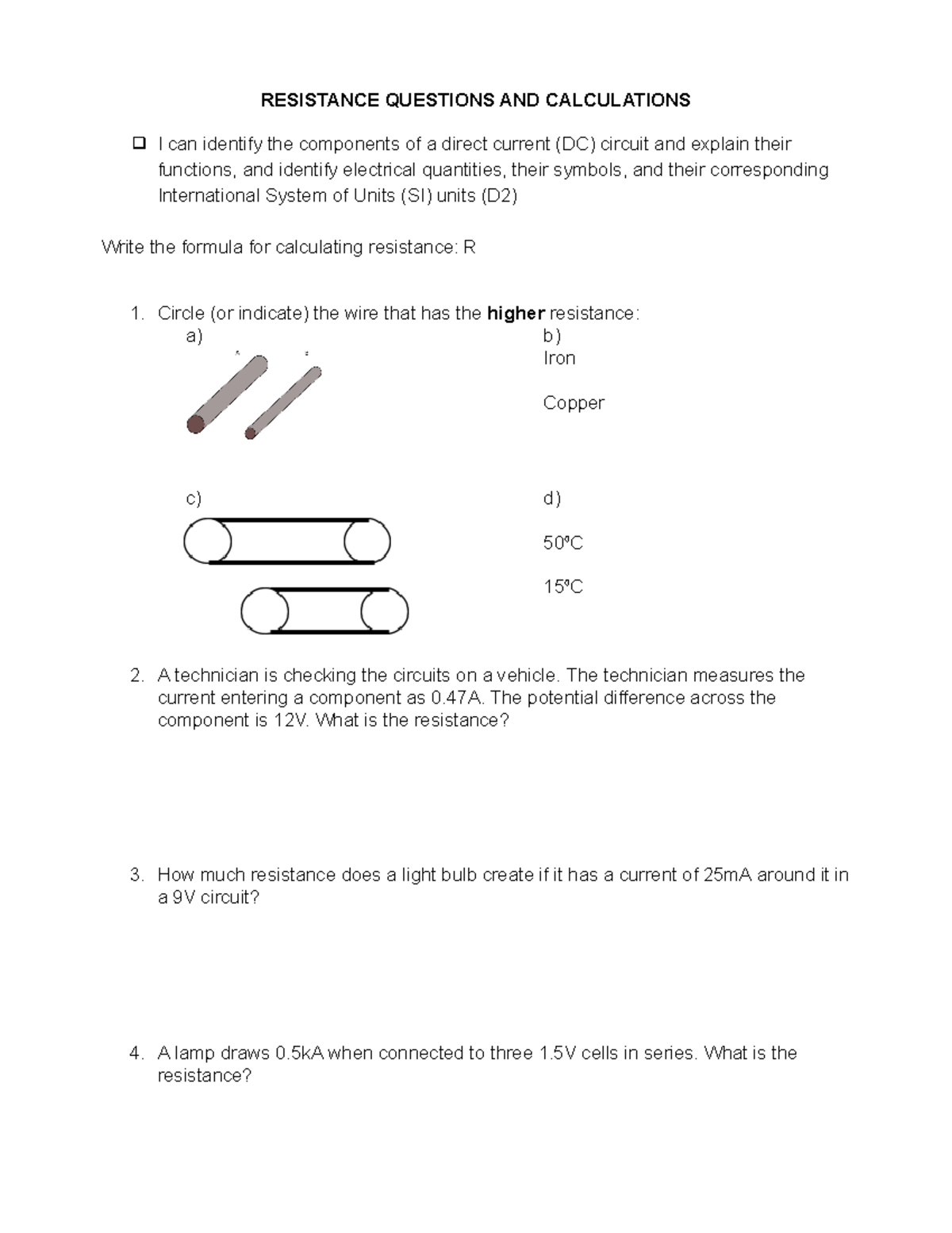 9 - Resistance Calculations - RESISTANCE QUESTIONS AND CALCULATIONS I ...