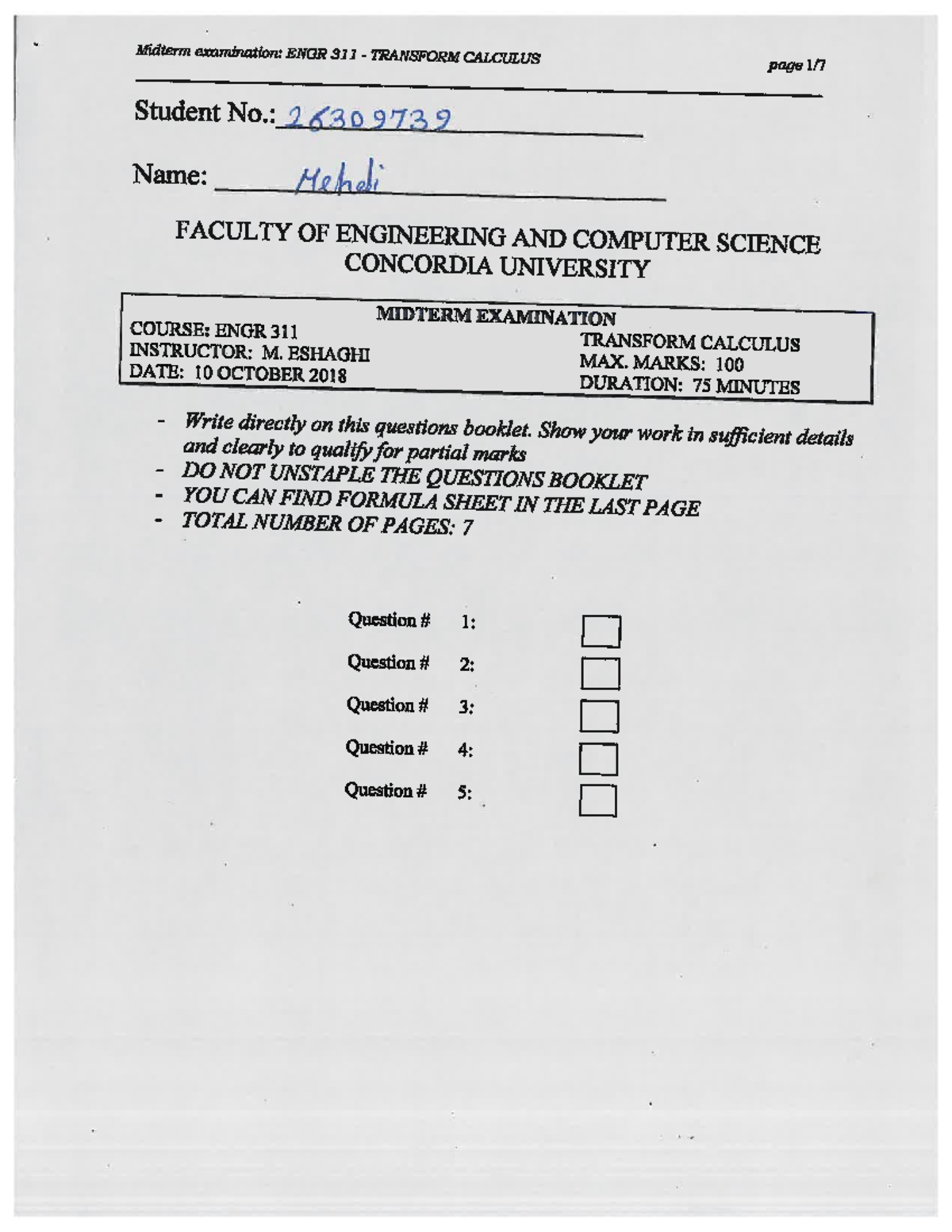 Solution of midterm #1 - ENGR 311 - Studocu