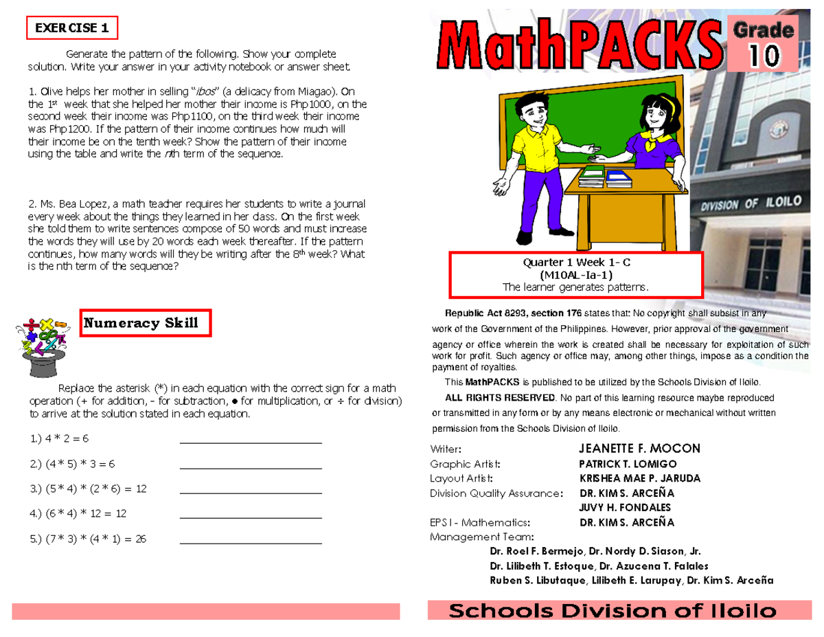 Math10 Q1Wk1-C final - Math 10 - Replace the asterisk (*) in each ...