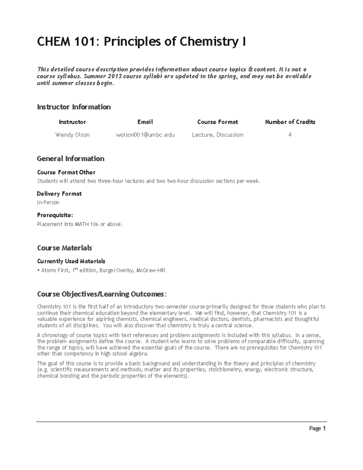 CHEM 101 Course Description - Page 1 CHEM 101: Principles of Chemistry ...