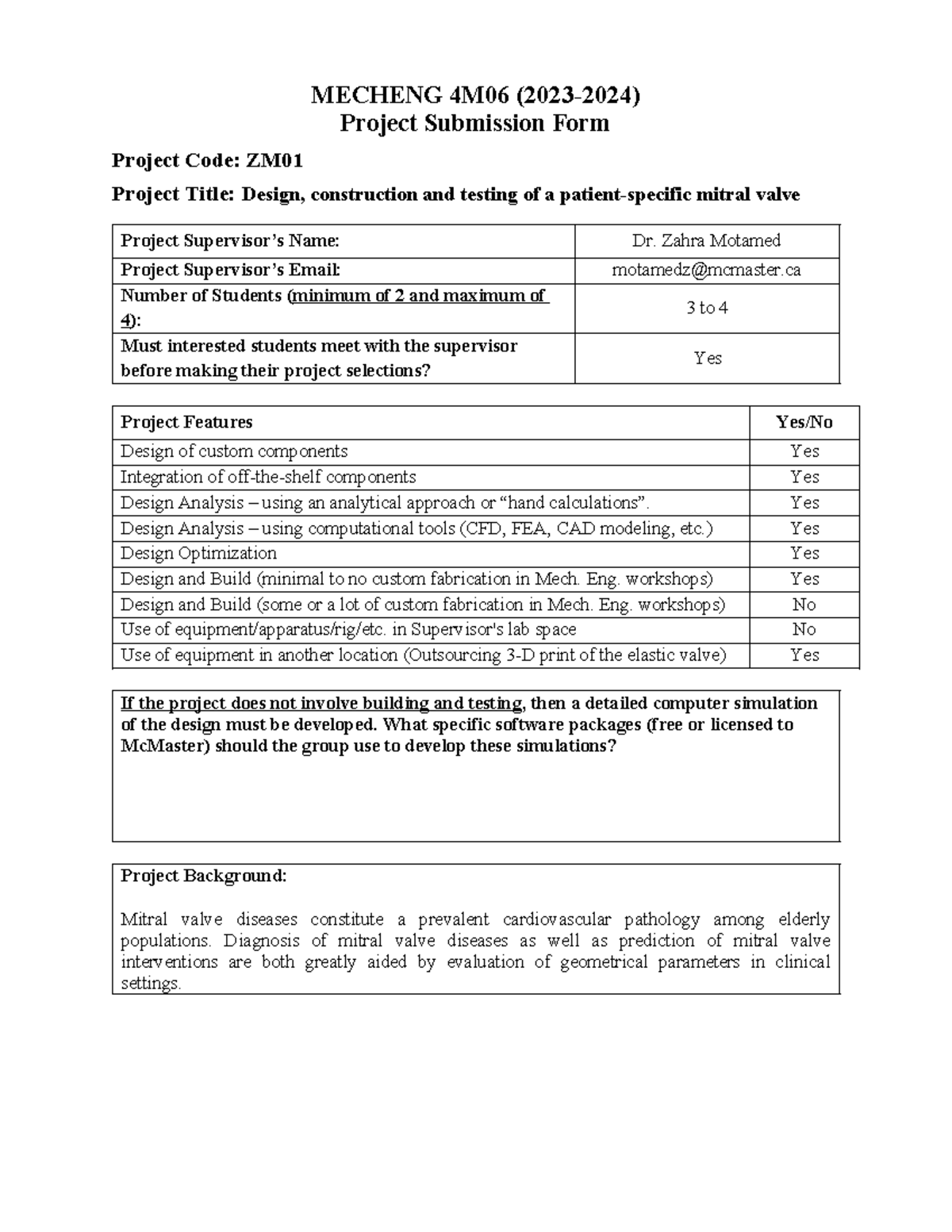 4M06 2023-2024 ZM01 - Information for mitral valve project - MECHENG ...