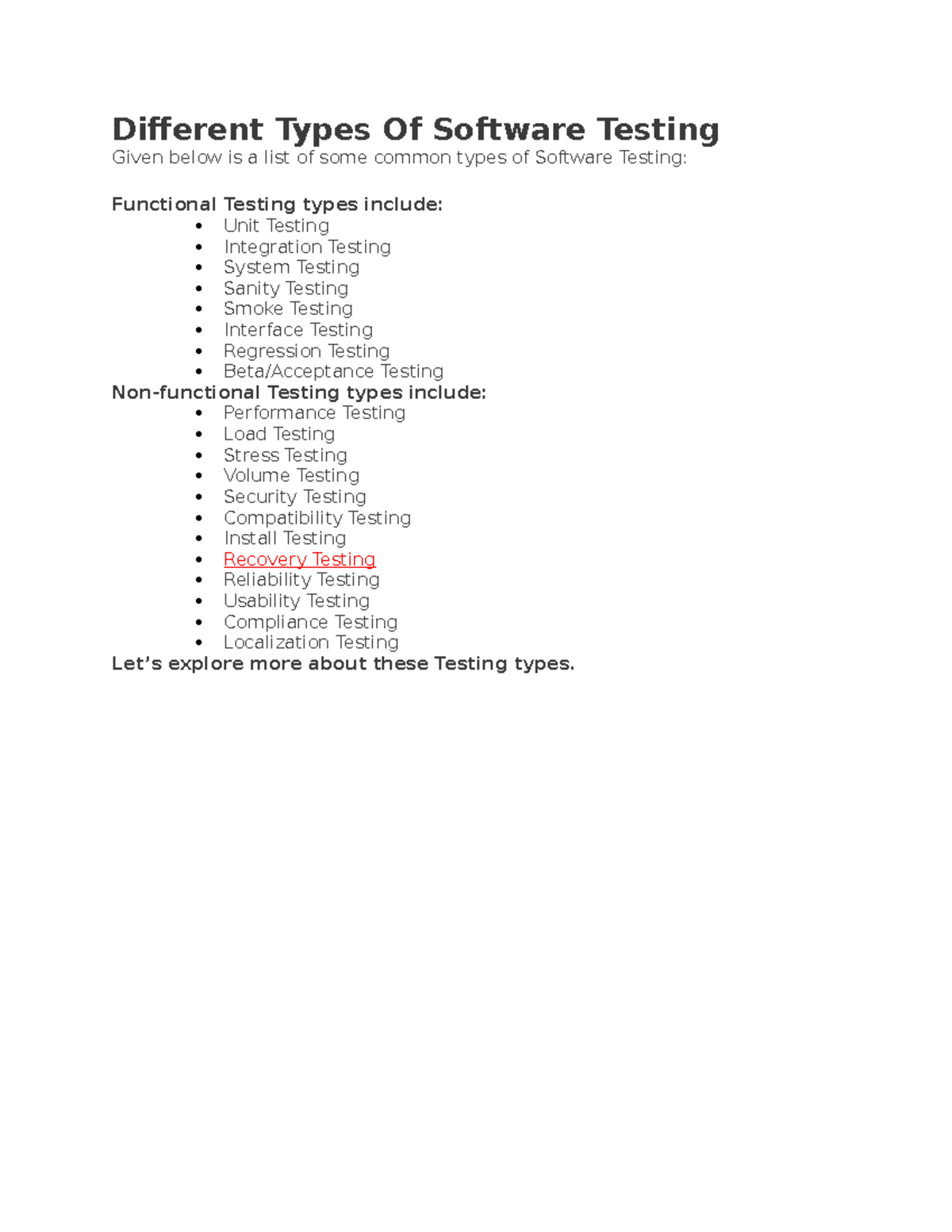 Types of SW Testings - Different Types Of Software Testing Given below ...
