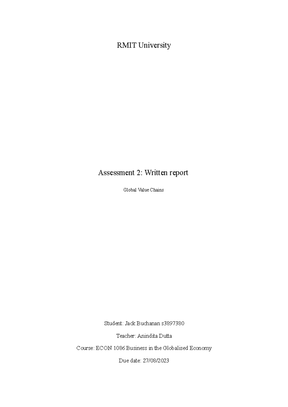 Assessment 2 Written report - RMIT University Assessment 2: Written ...