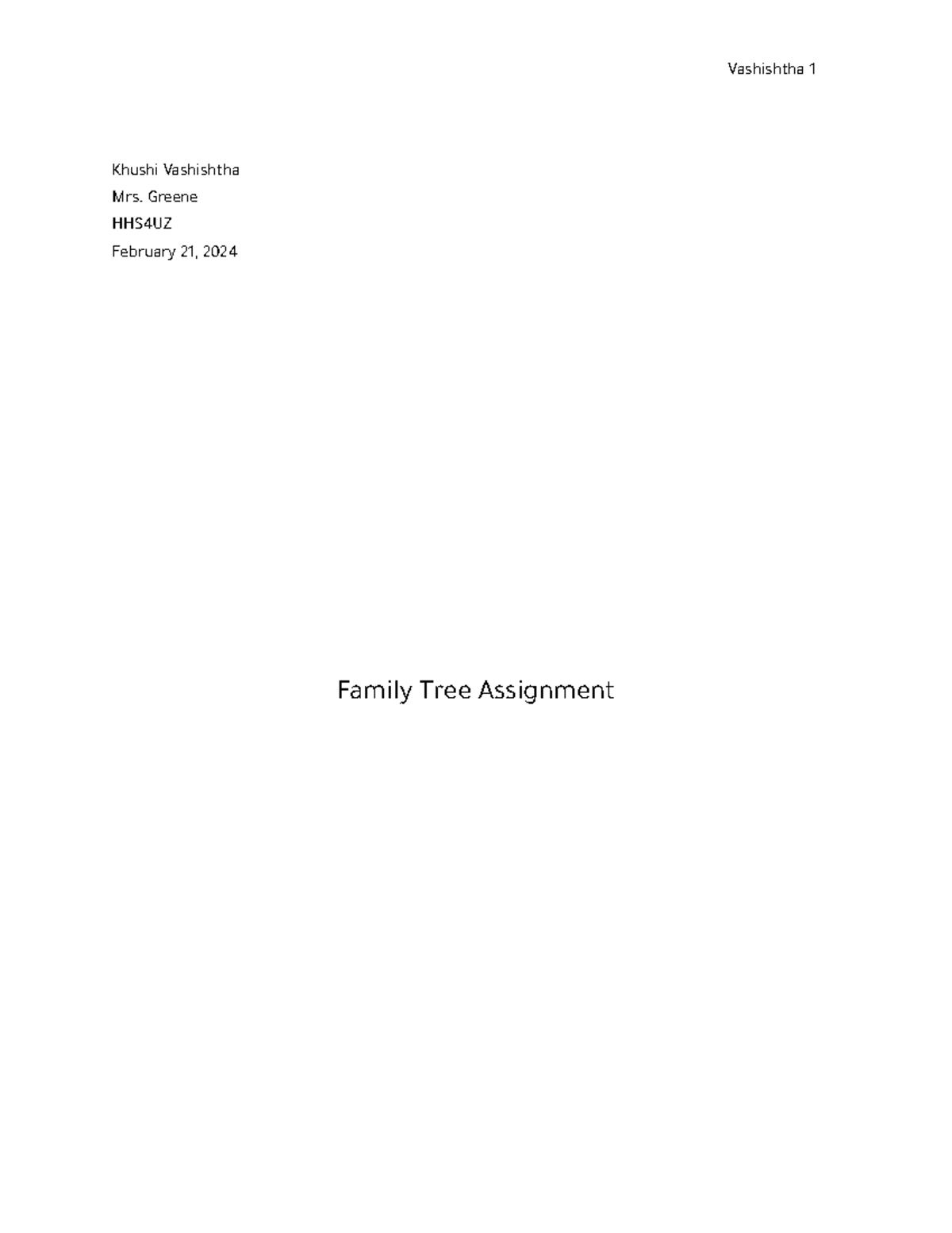 Family Tree Assignment - Khushi Vashishtha Mrs. Greene HHS4UZ February ...