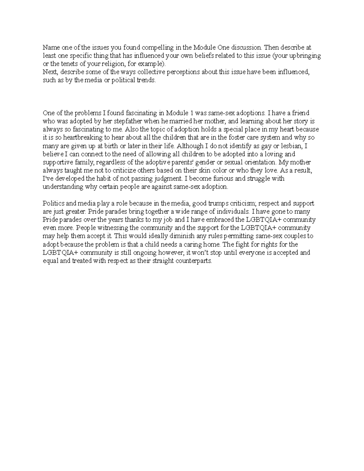 SOC320-Week 2 Discussion - Name one of the issues you found compelling ...