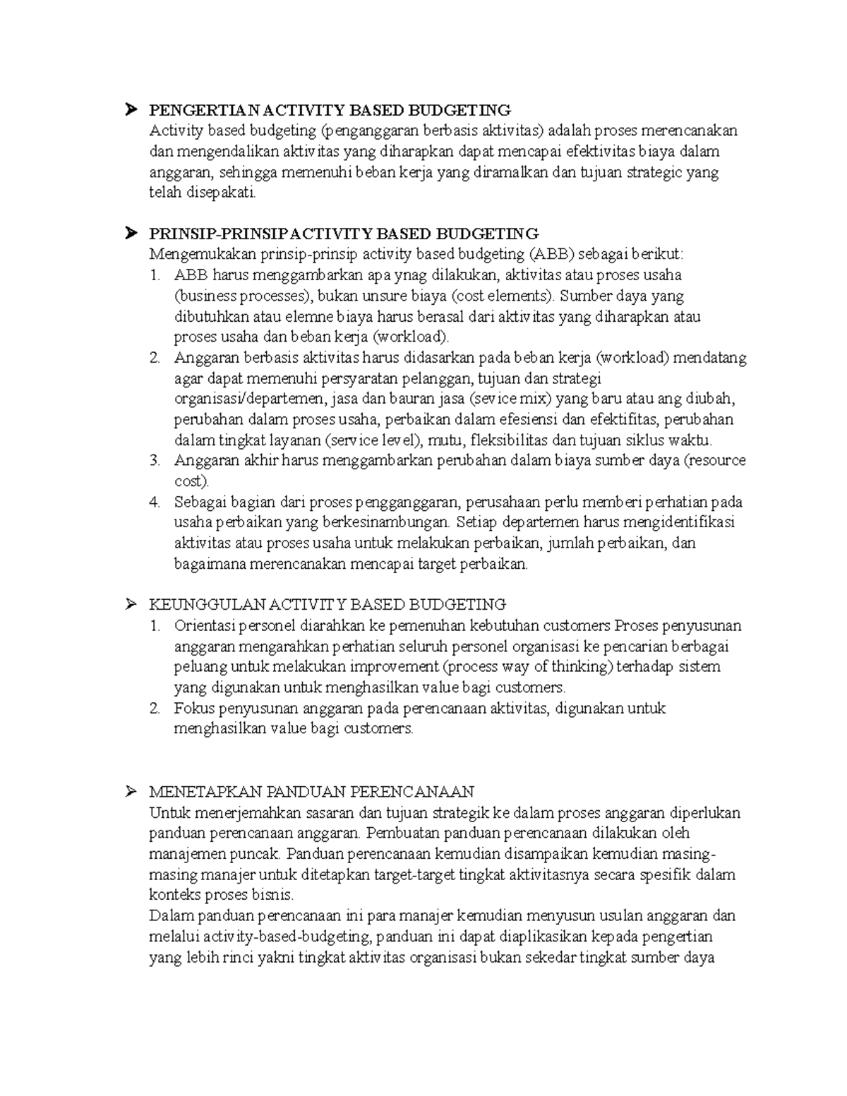 Remidi pak pt - MATERI - PENGERTIAN ACTIVITY BASED BUDGETING Activity based budgeting - Studocu