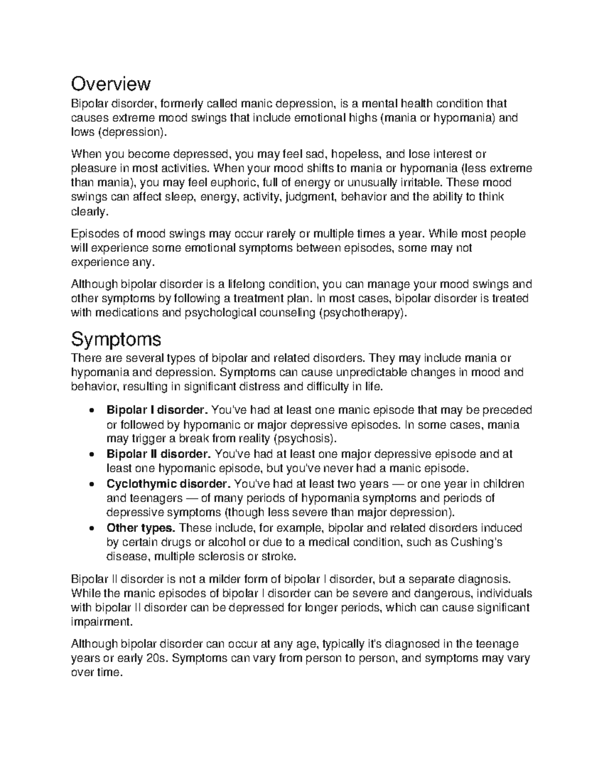 Bipoler Disorder Notes - Overview Bipolar disorder, formerly called ...