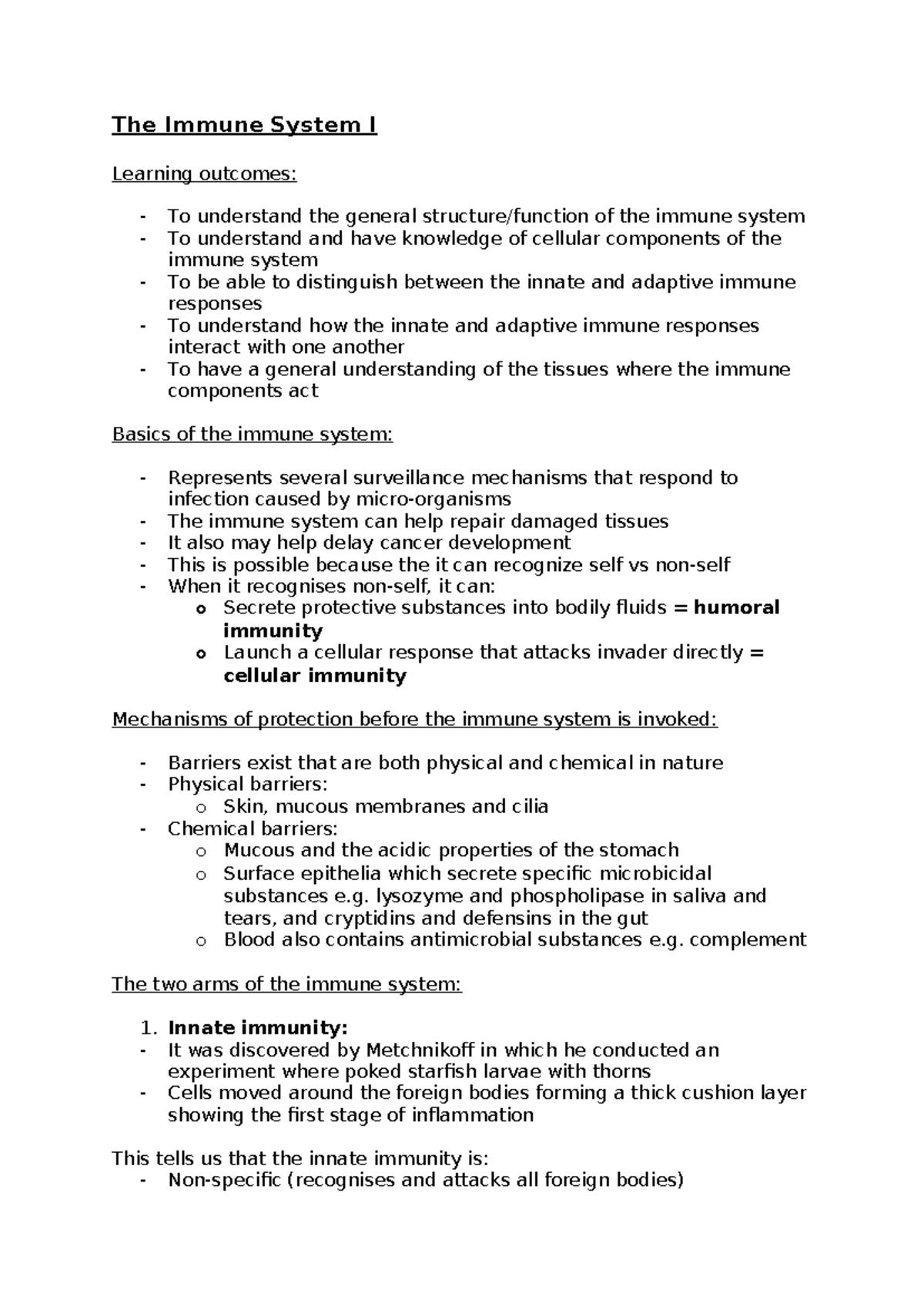 L21 The Immune System - The Immune System I Learning outcomes: - To ...