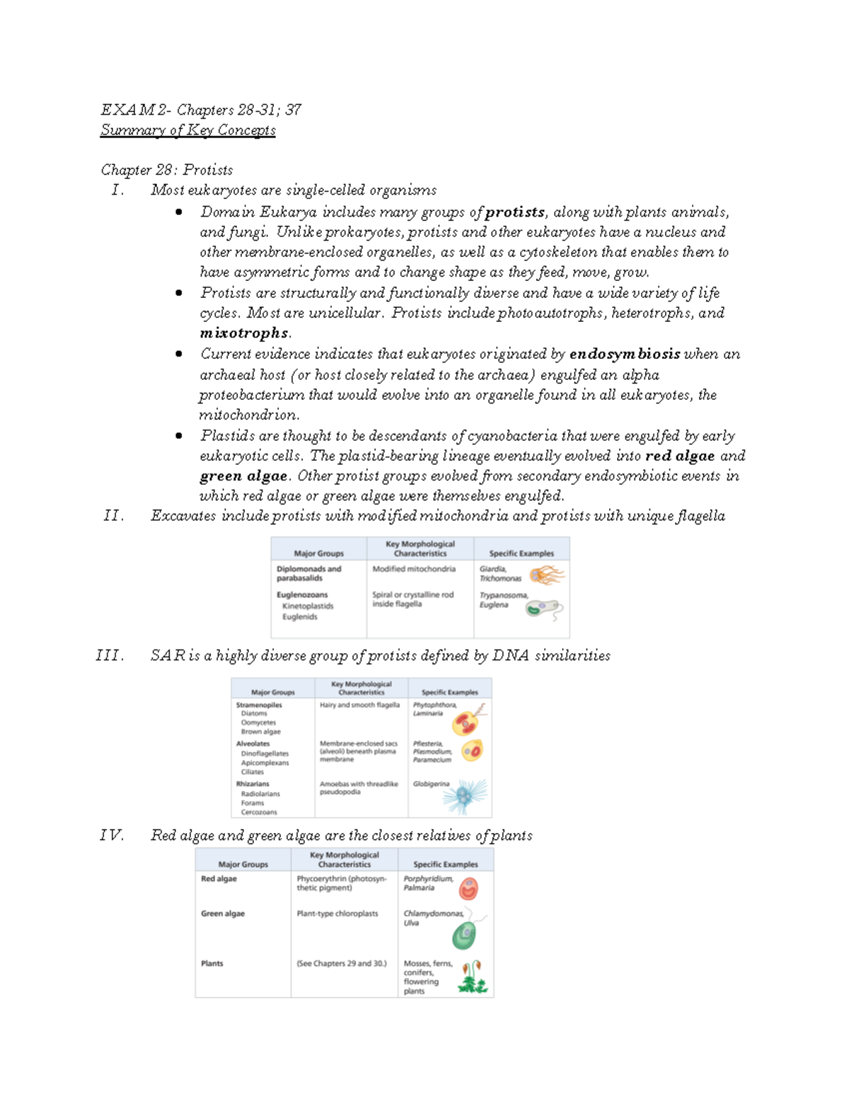 Key Concepts for bio exam 2 - EXAM 2- Chapters 28-31; 37 Summary of Key ...
