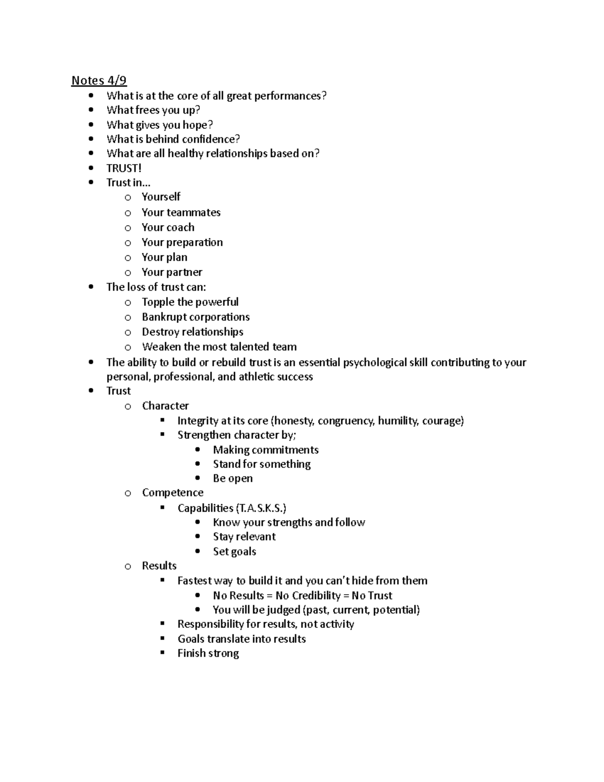 "Performance Lecture" - Notes 4/9 What is at the core of all great ...