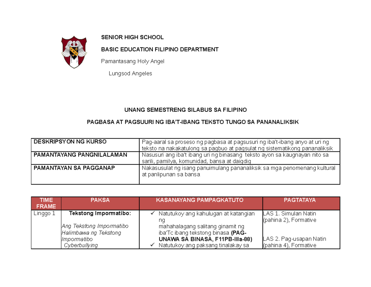 Senior HIGH School Basic Education Filip - SENIOR HIGH SCHOOL BASIC ...